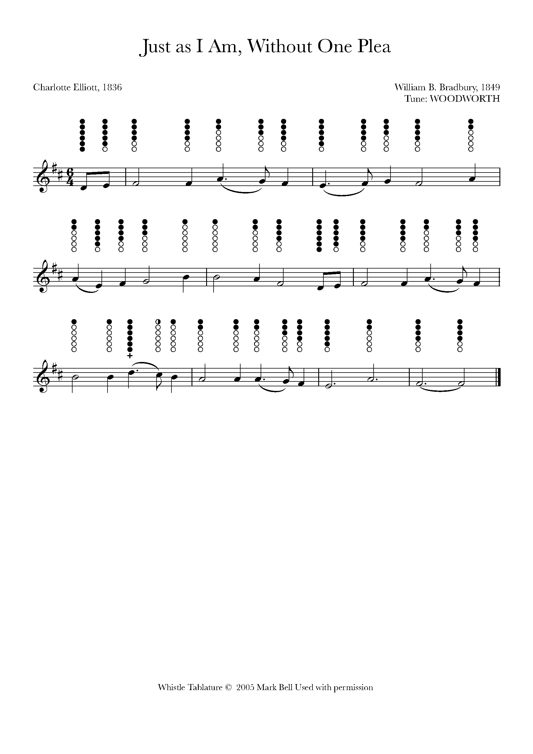 Bradbury Just As I Am Without One Plea Sheet Music For Tin Whistle