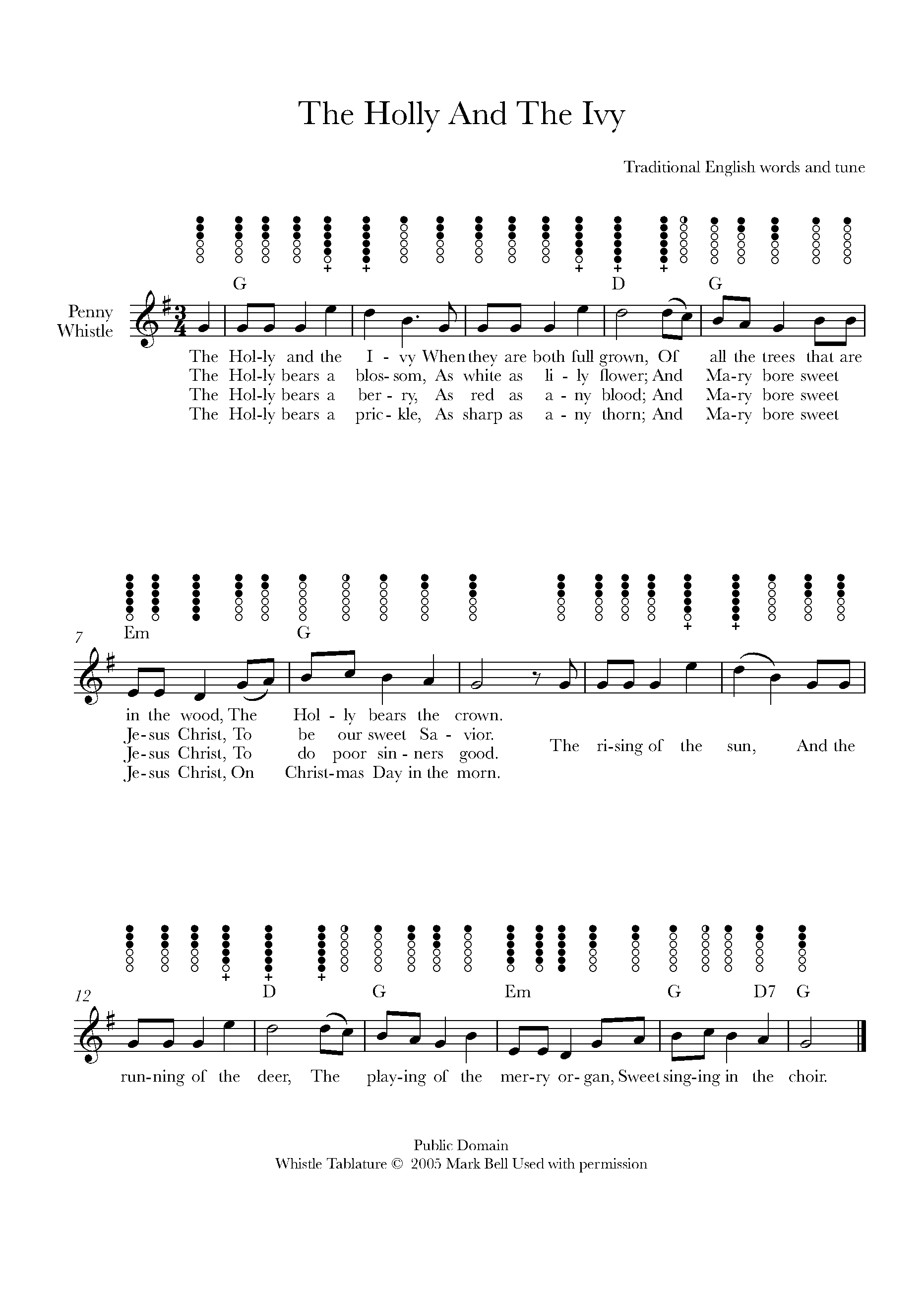 The Holly and the Ivy Sheet music for Tin Whistle - 8notes.com