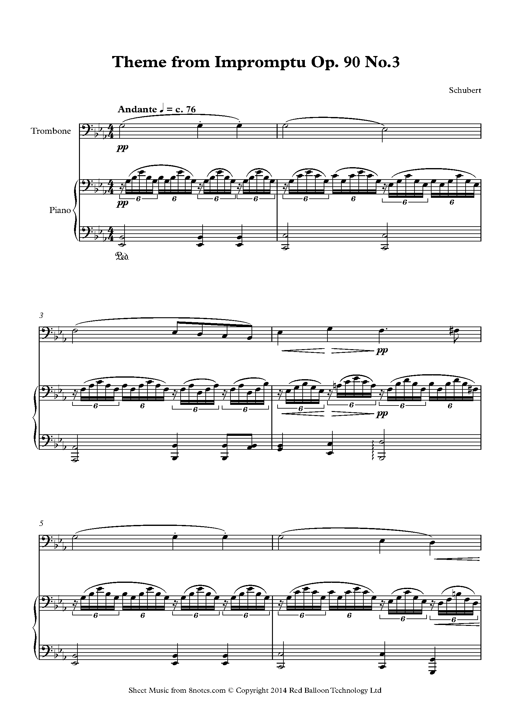 Schubert - Theme from Impromptu Op. 90 No.3 Sheet music for Trombone ...