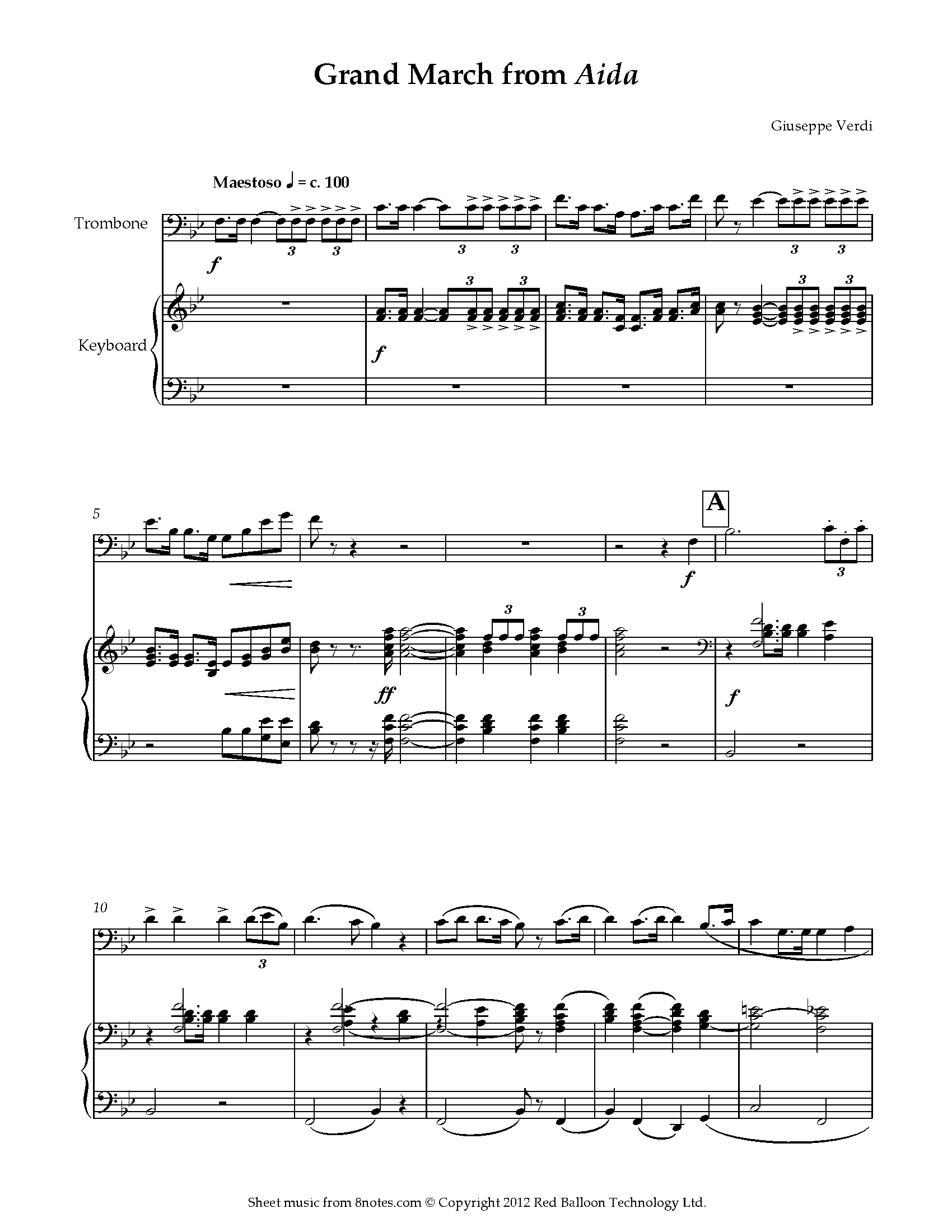 Verdi - Grand March from Aida Sheet music for Trombone - 8notes.com