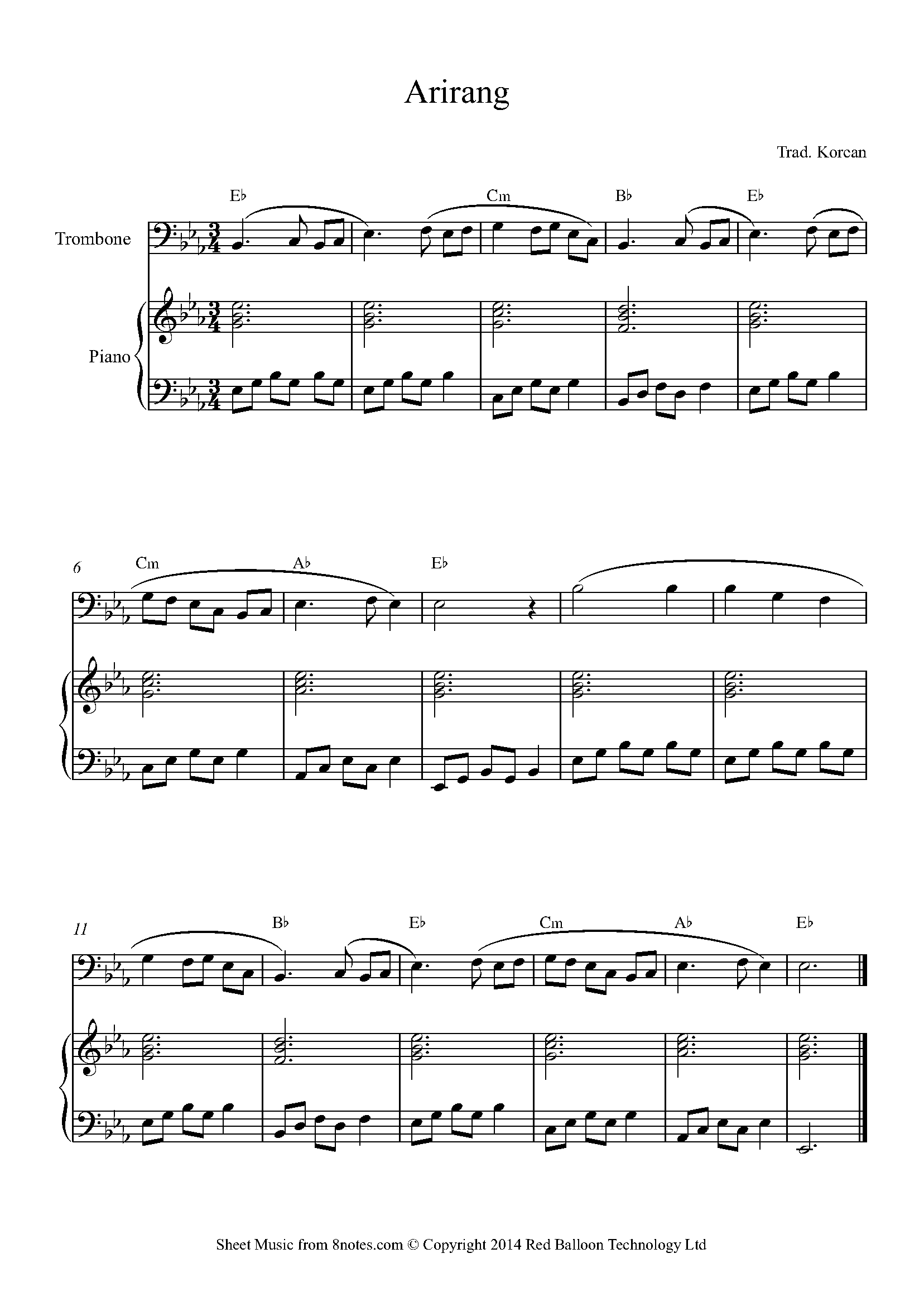 Arirang (traditional Korean) Sheet music for Trombone - 8notes.com