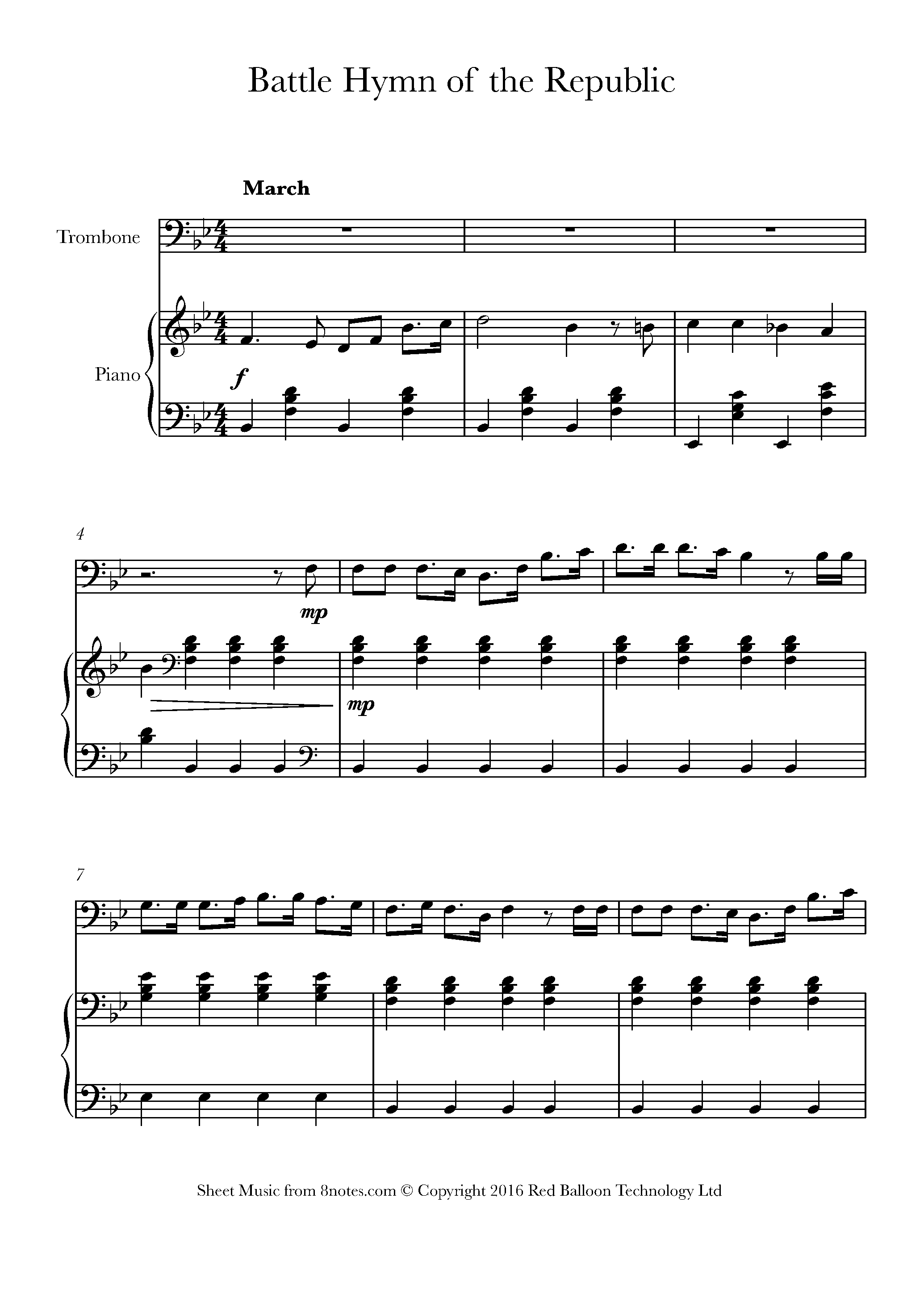 Howe - Battle Hymn of the Republic Sheet music for Trombone - 8notes.com