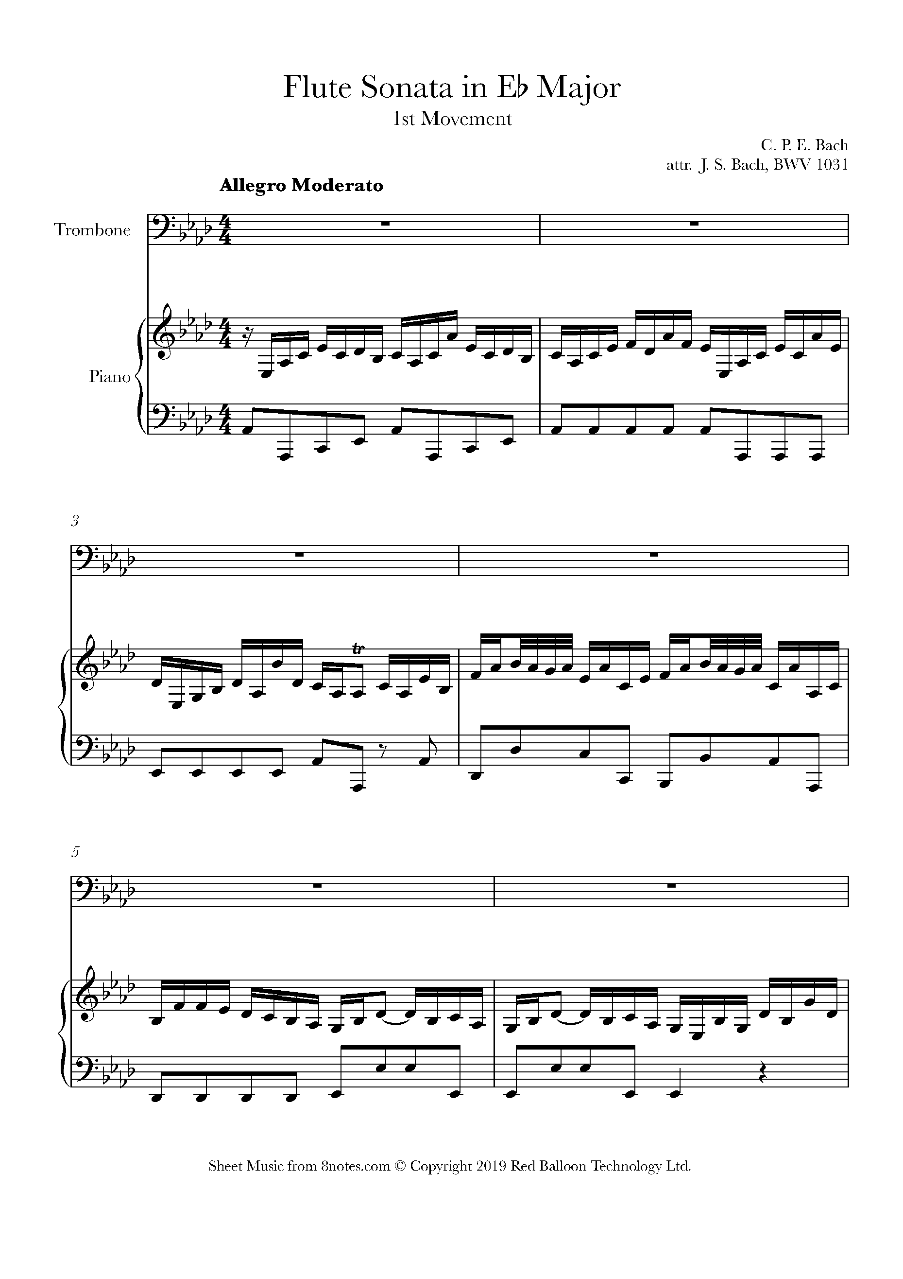 Bach - Flute Sonata in Eb Major, BWV 1031, First Movement Sheet music ...