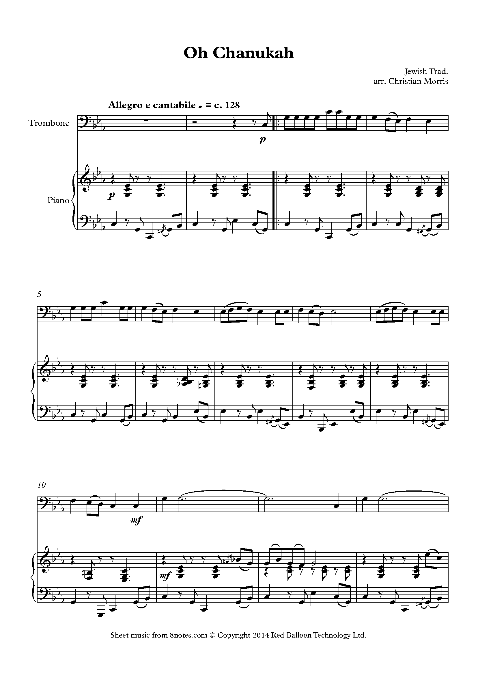Oh Chanukah (Jewish Traditional) Sheet music for Trombone - 8notes.com