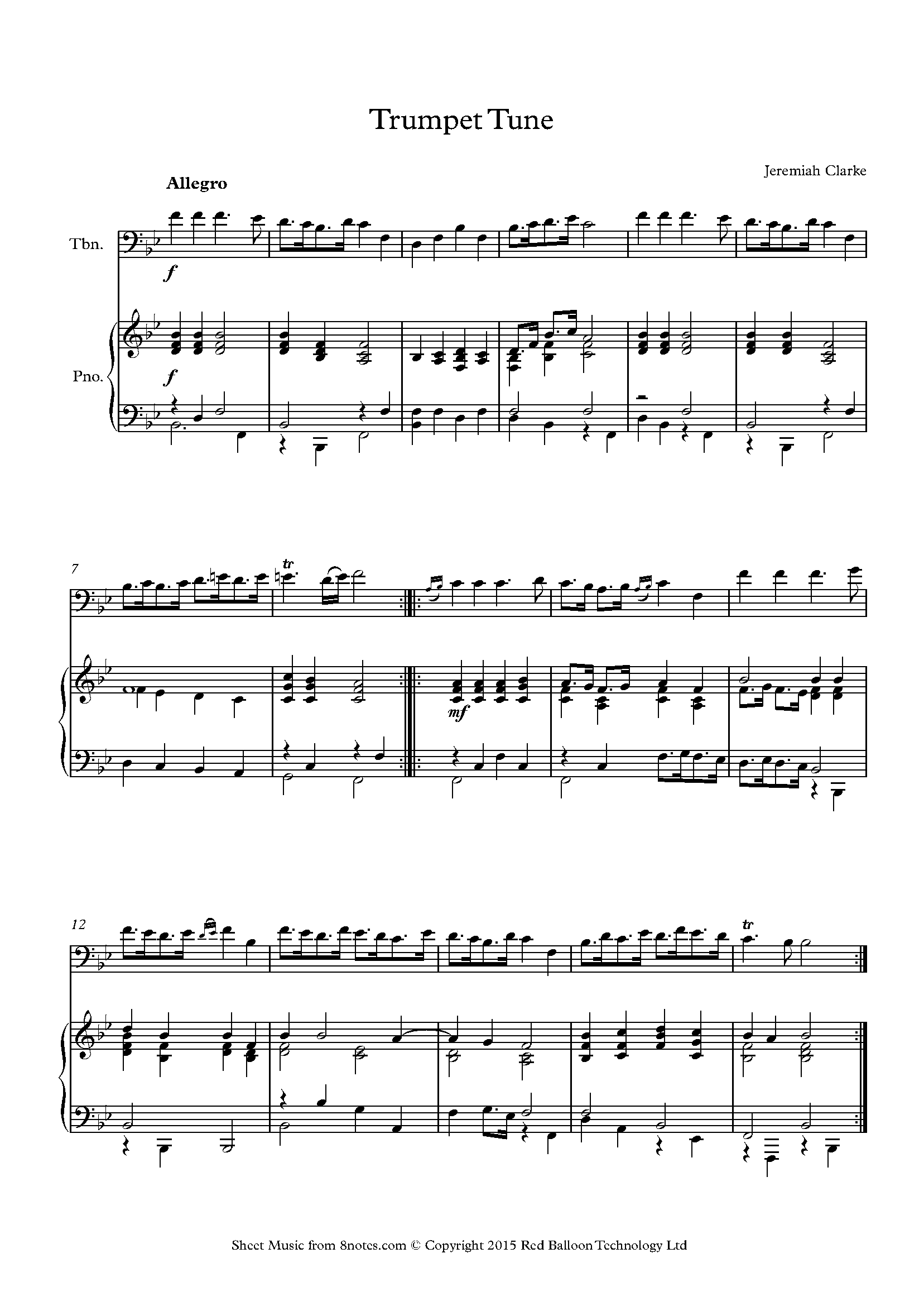 Purcell - Trumpet Tune Sheet music for Trombone - 8notes.com