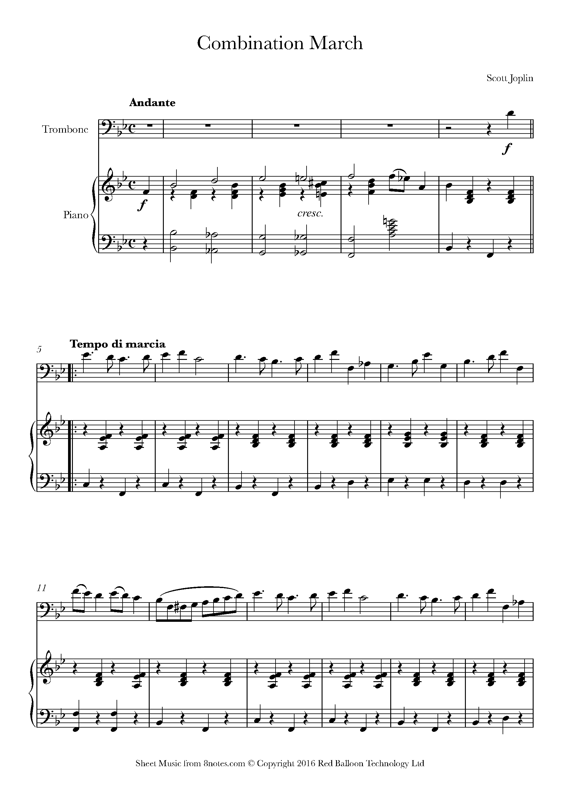 Scott Joplin - Combination March Sheet music for Trombone - 8notes.com