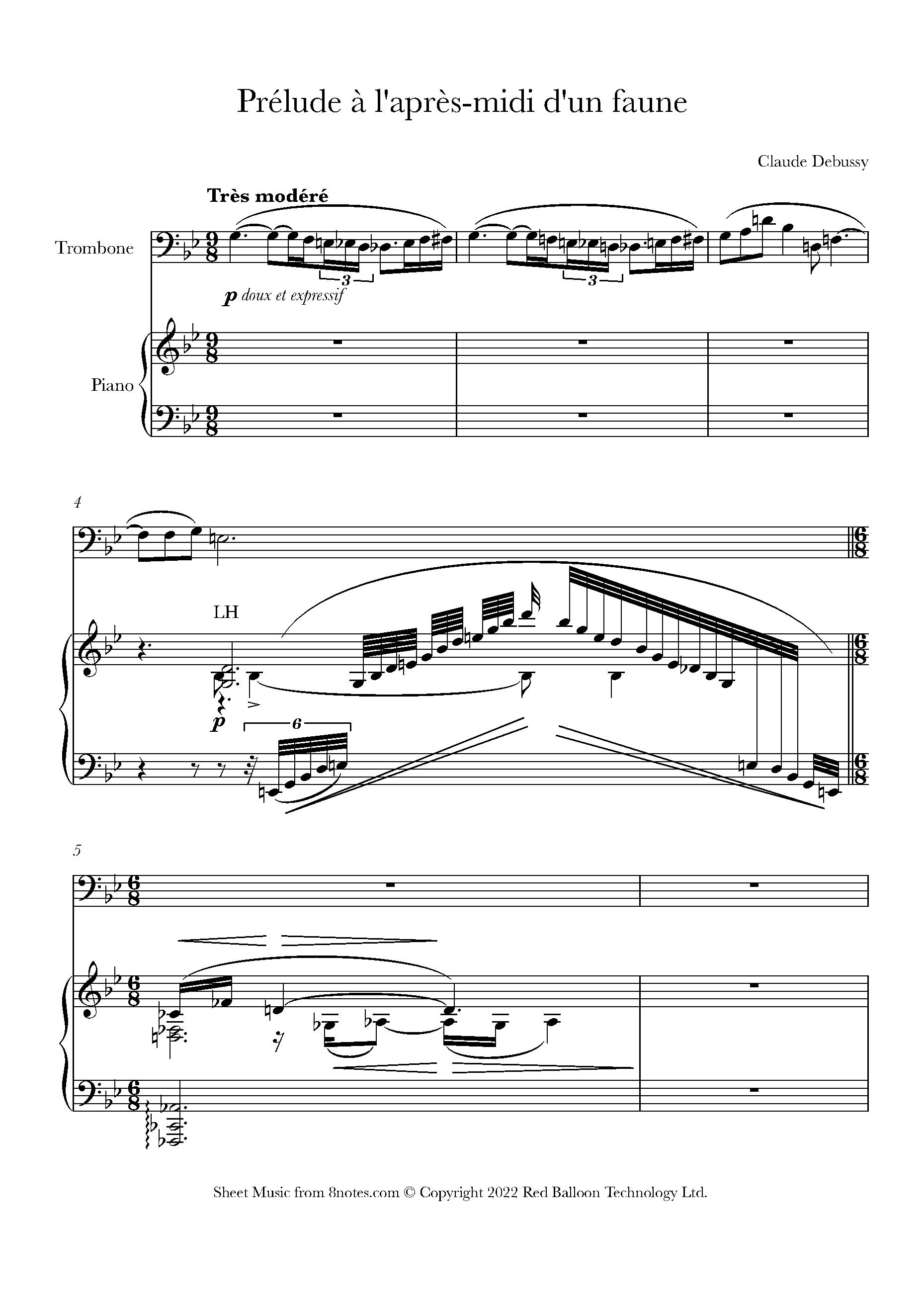 Debussy - Prélude à l’après-midi d’un faune Sheet music for Trombone ...