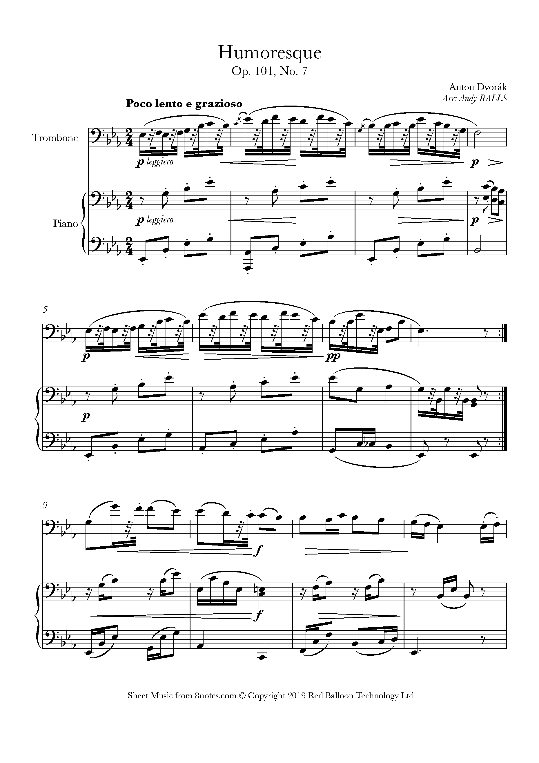 Dvořák - Humoresque Sheet music for Trombone - 8notes.com