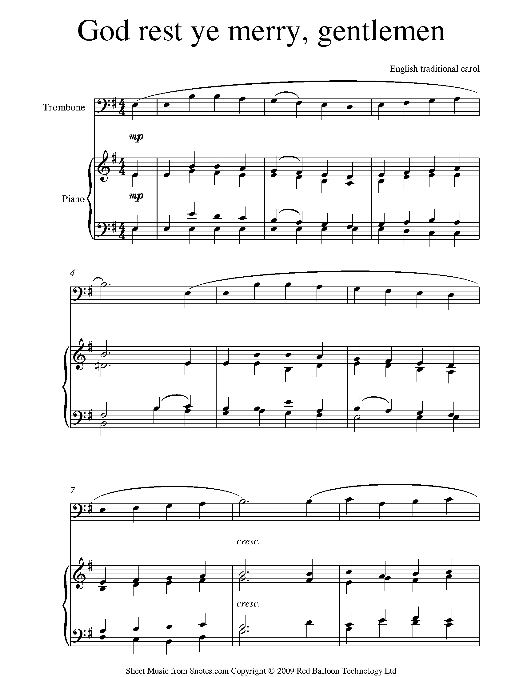 God rest you merry gentlemen Sheet music for Trombone - 8notes.com