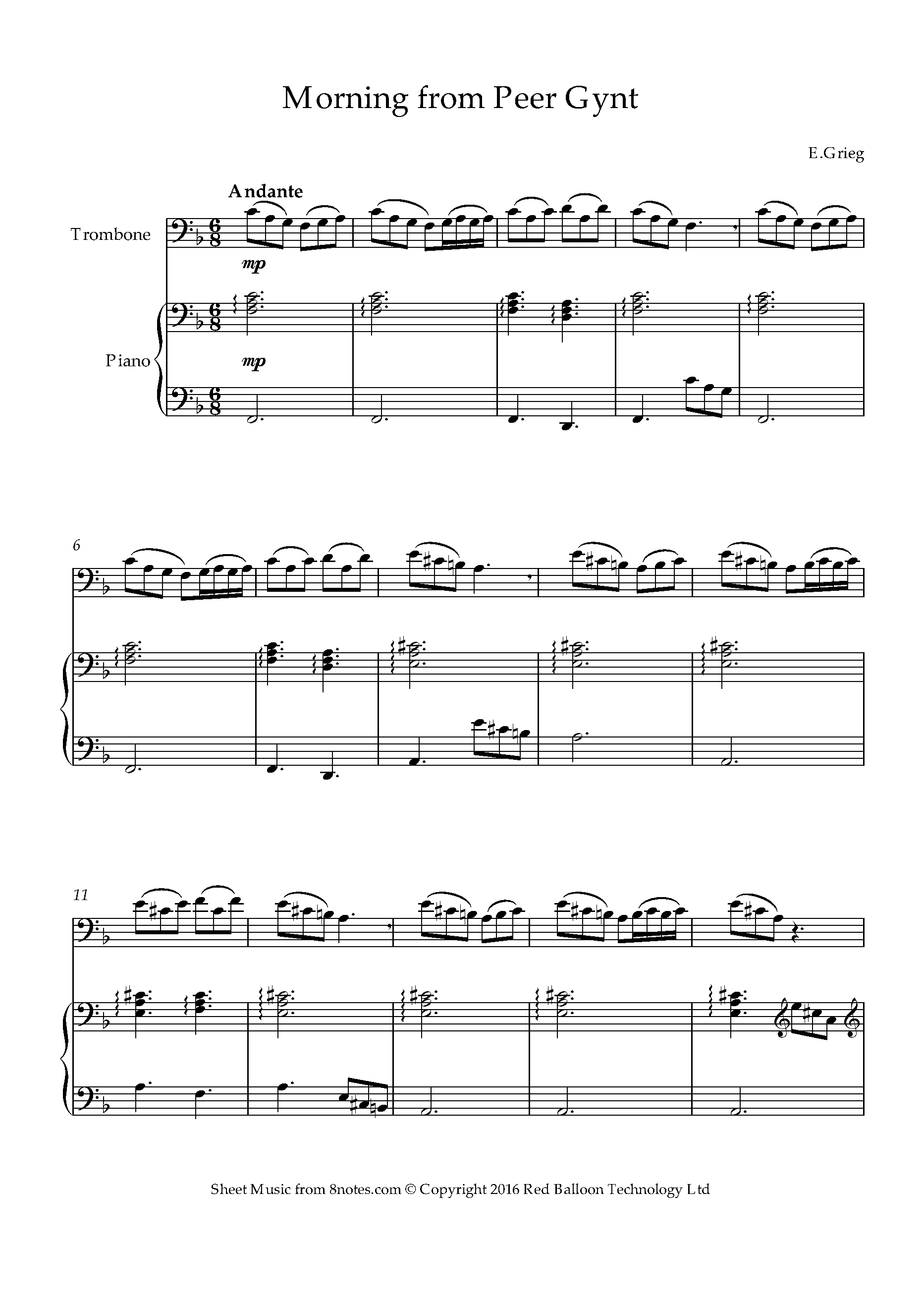 Grieg - Morning from Peer Gynt (Morning Mood) Sheet music for Trombone ...