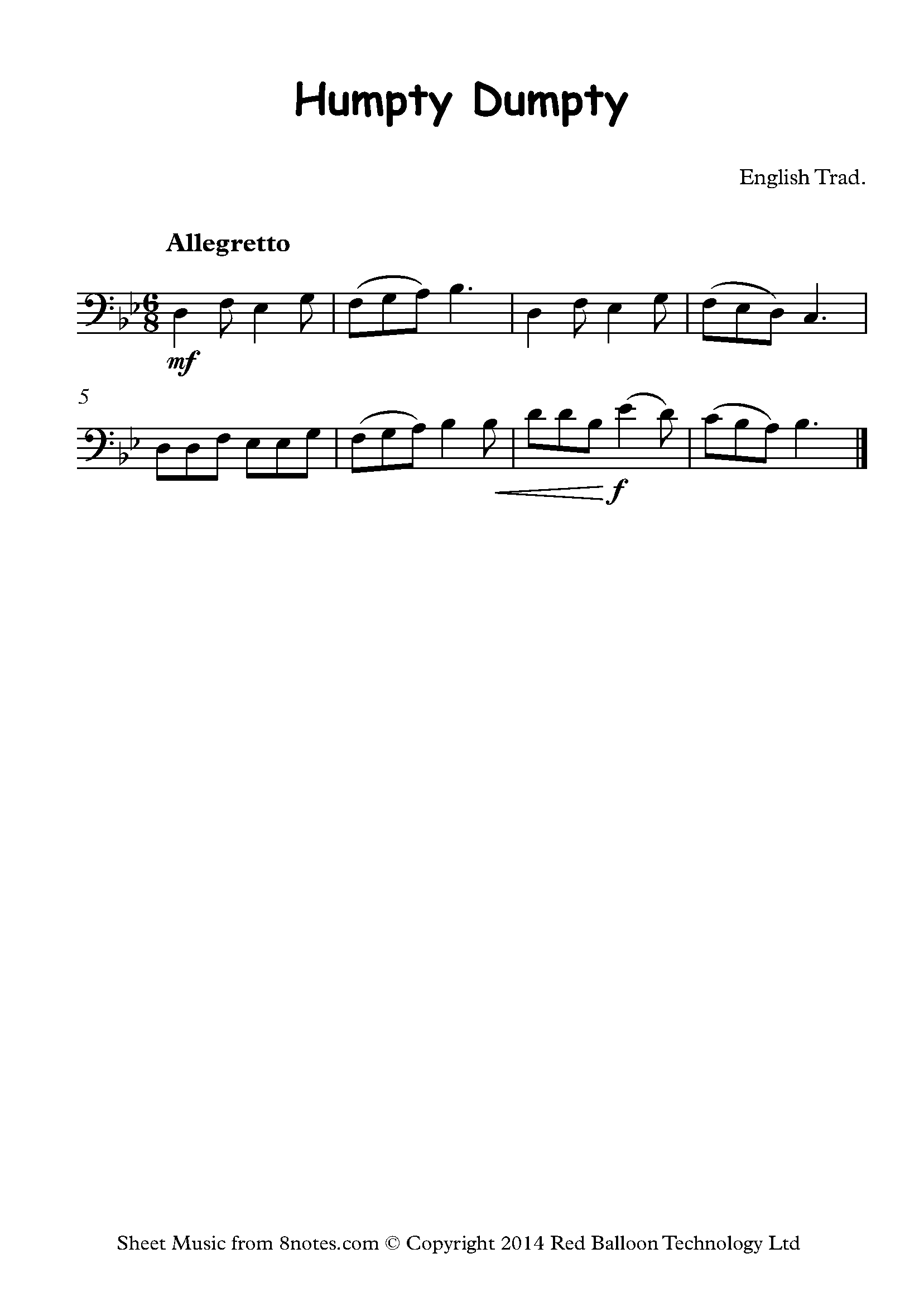 Humpty Dumpty (English Traditional) Sheet music for Trombone - 8notes.com