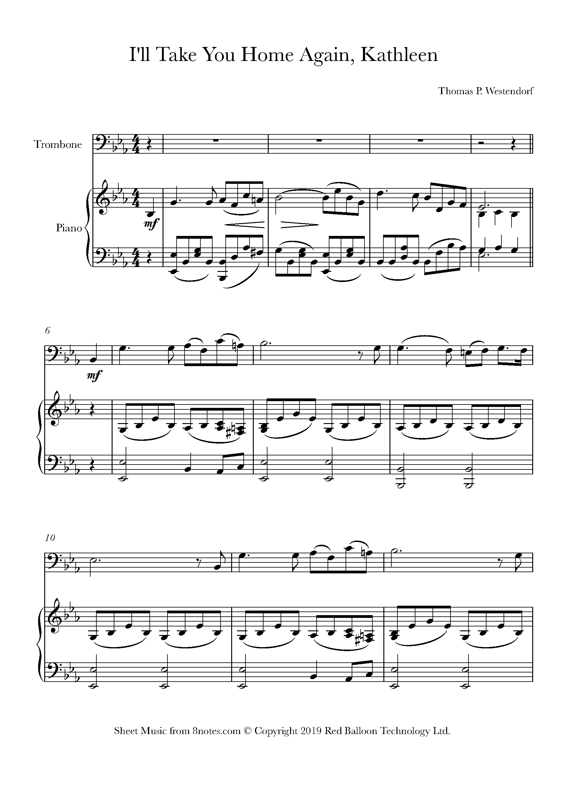 I'll Take You Home Again, Kathleen Sheet music for Trombone - 8notes.com