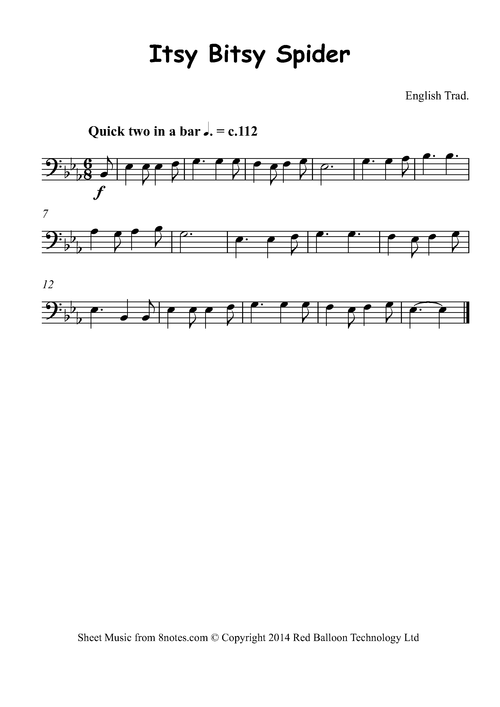 Itsy Bitsy Spider (English Traditional) Sheet music for Trombone ...