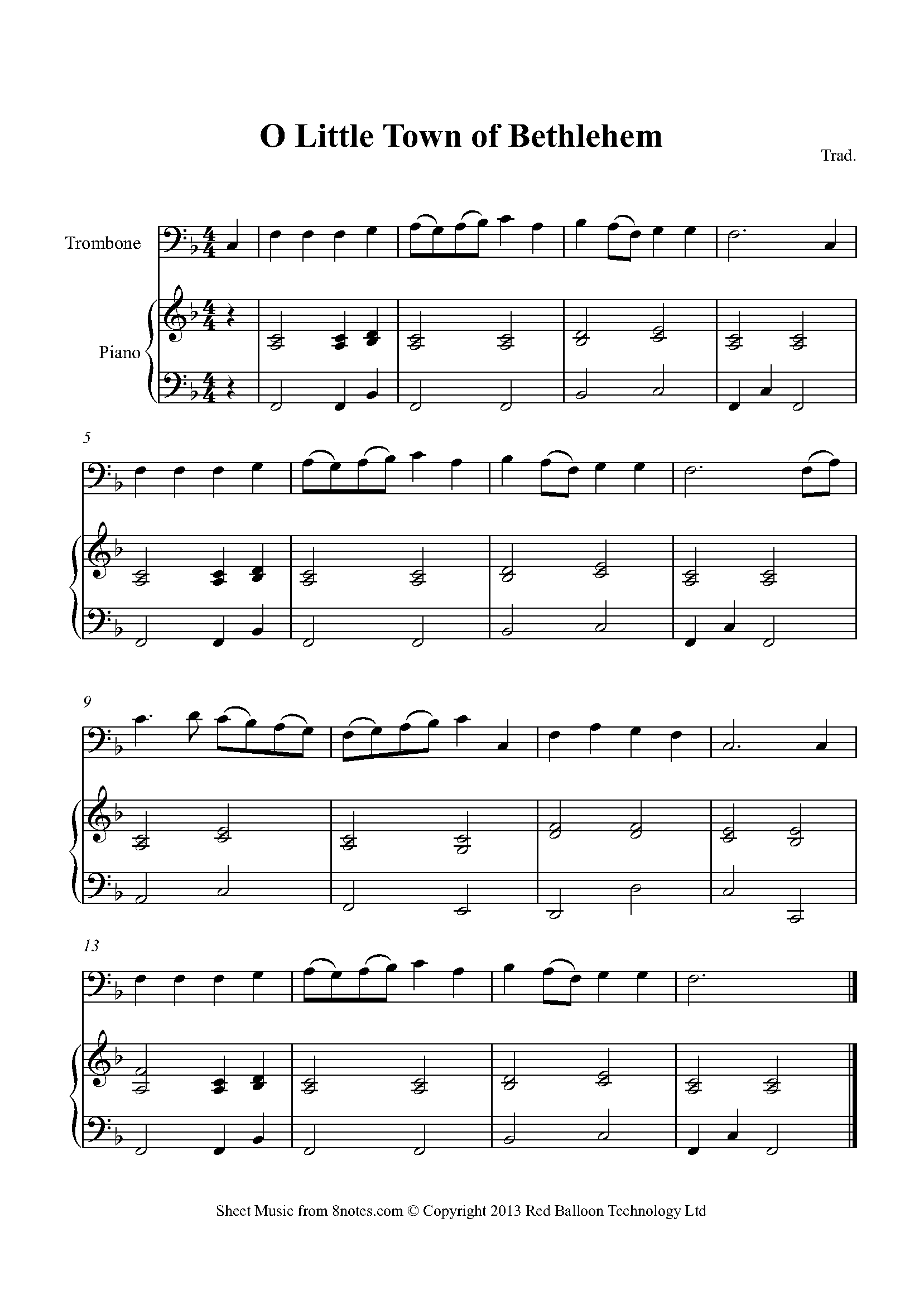 O Little Town of Bethlehem Sheet music for Trombone - 8notes.com