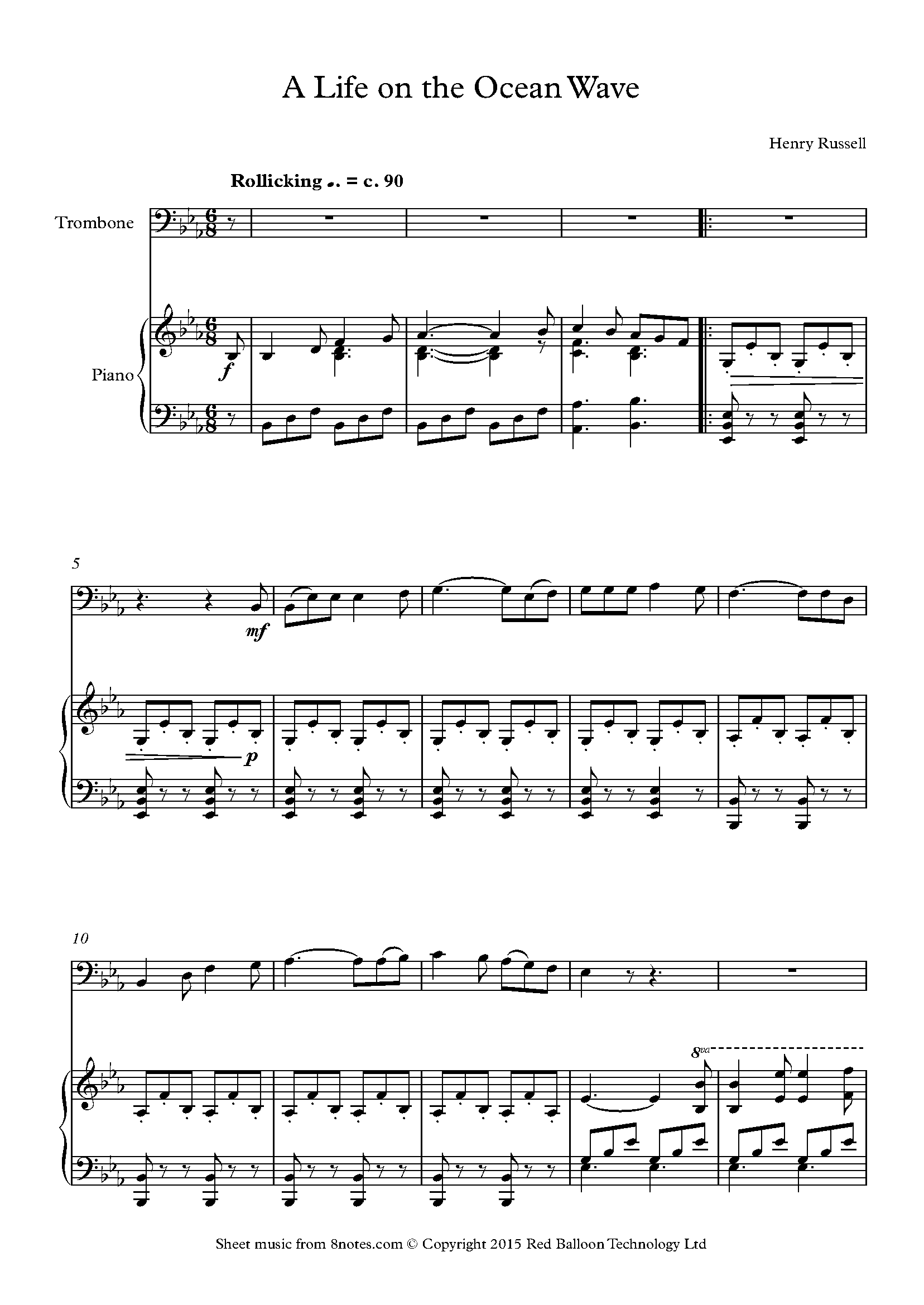 Henry Russell - A Life on the Ocean Wave Sheet music for Trombone ...
