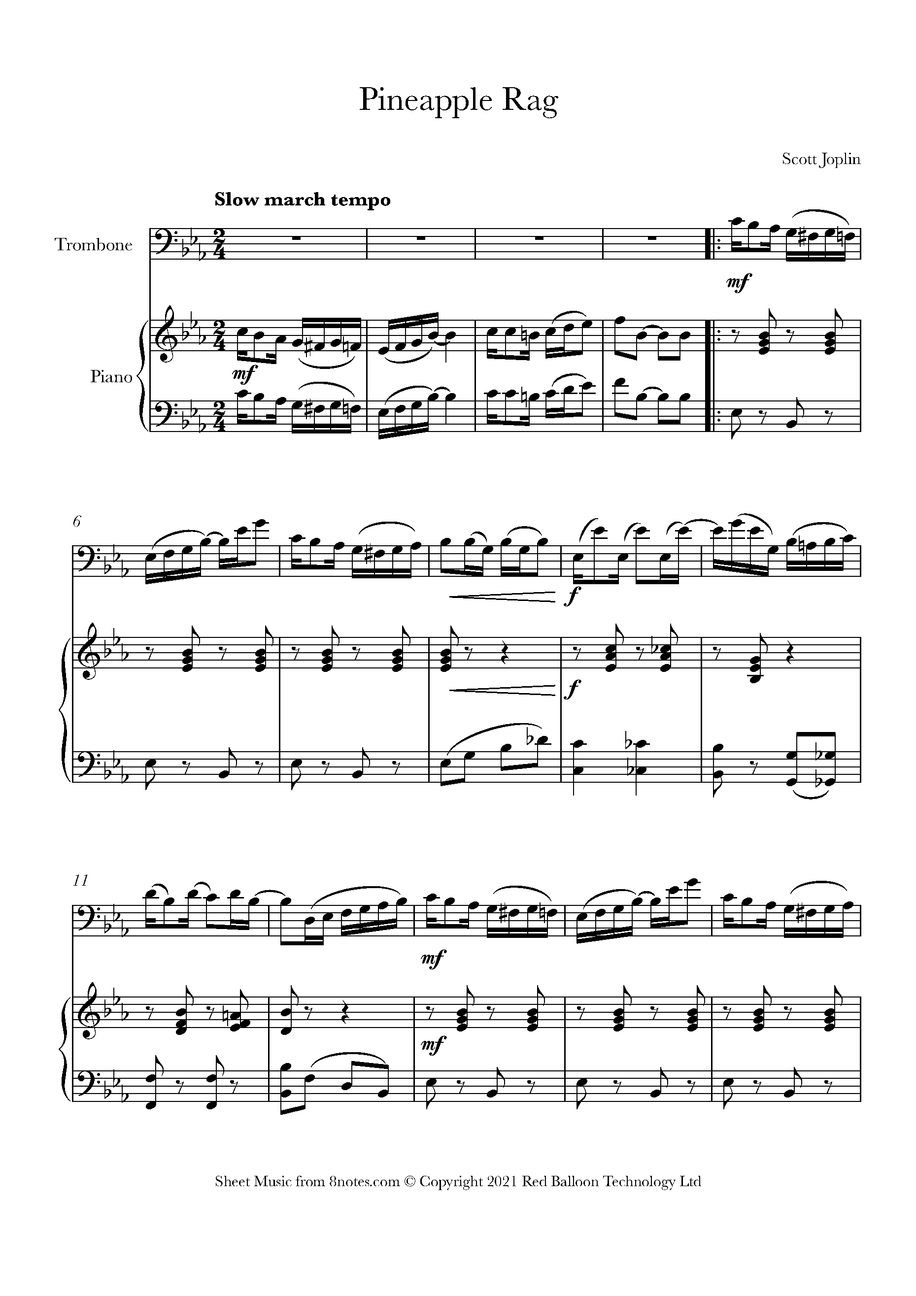 Scott Joplin - Pineapple Rag Sheet music for Trombone - 8notes.com