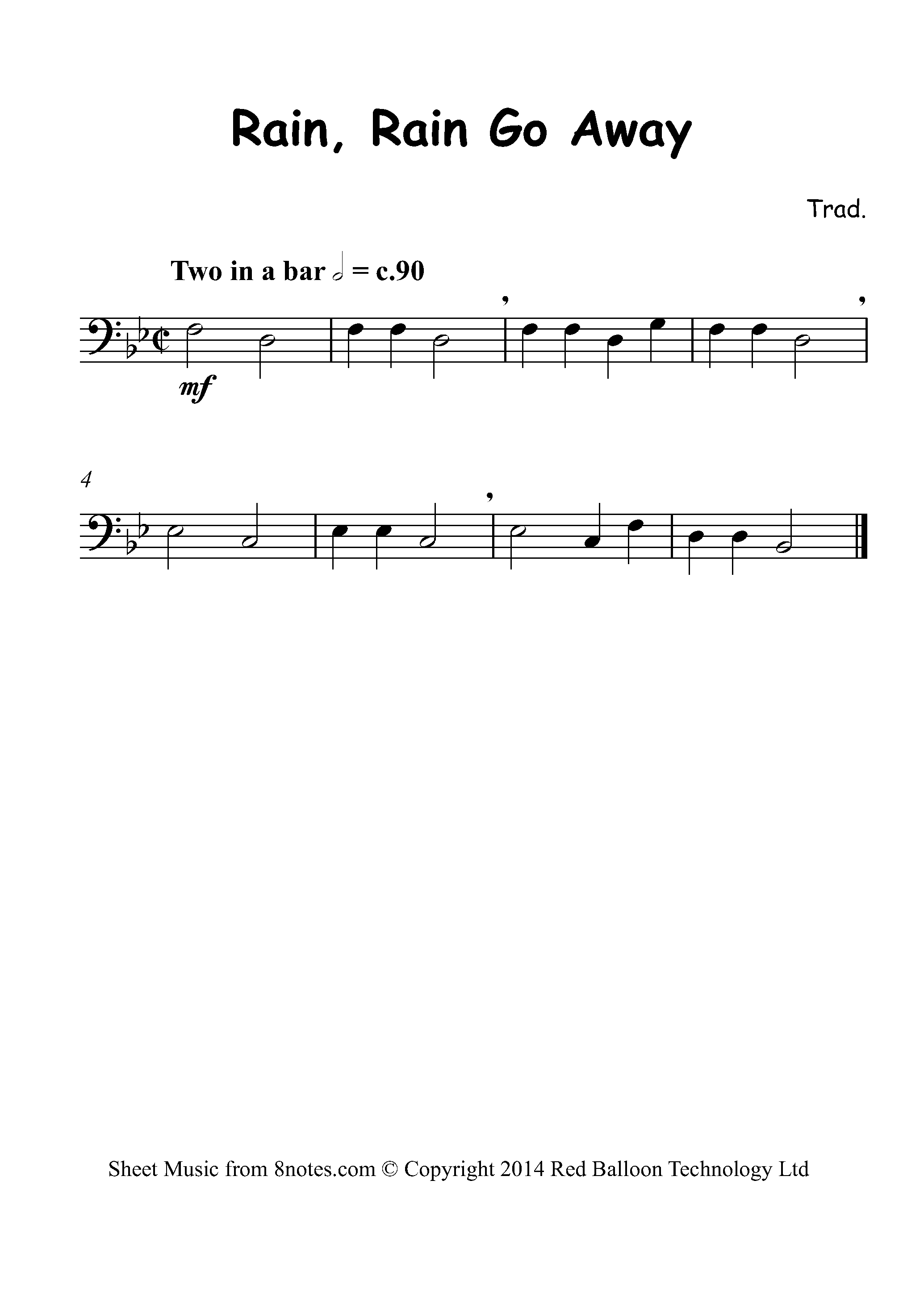 Rain, Rain, Go Away Sheet music for Trombone - 8notes.com