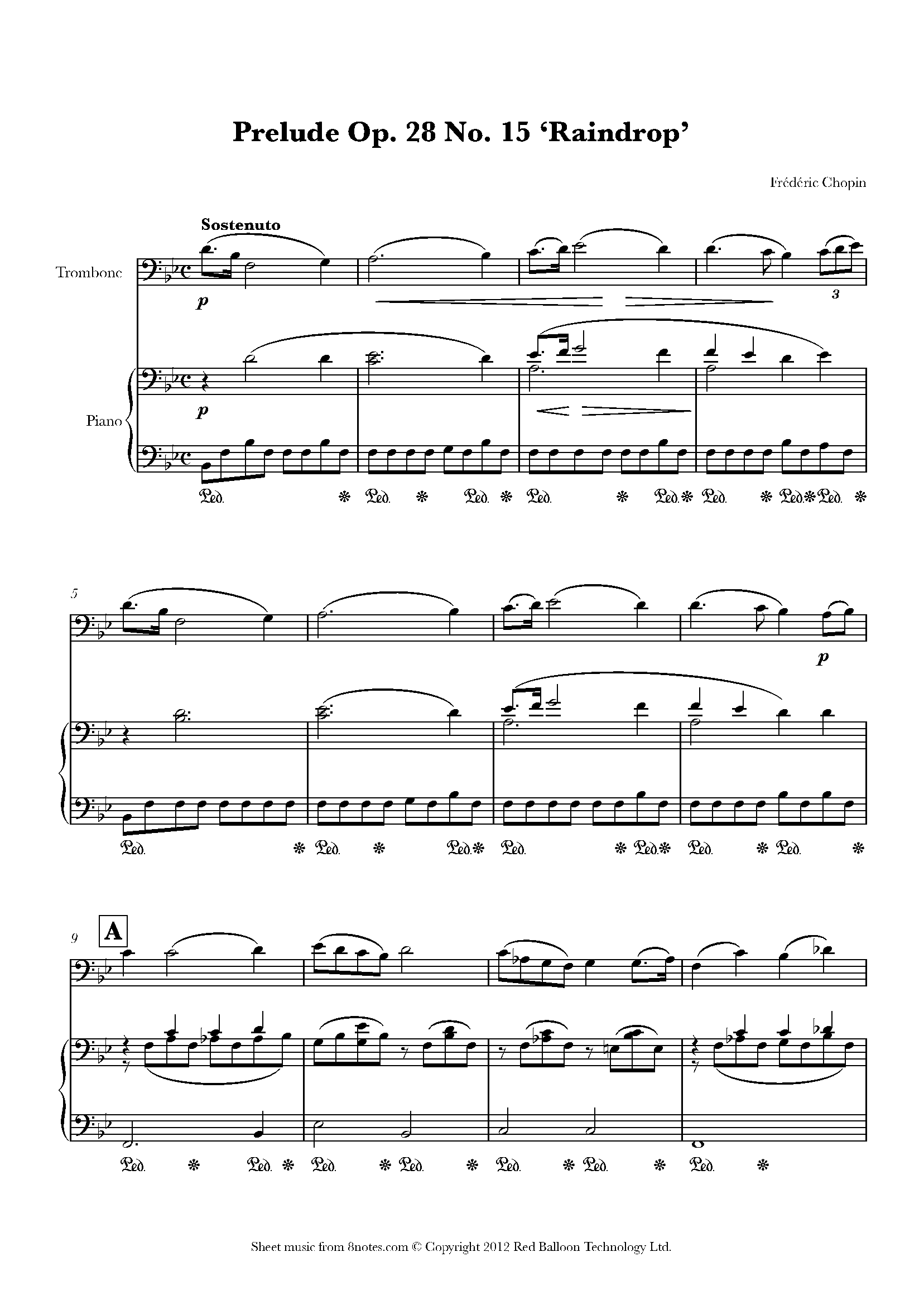 Chopin - Prelude Op. 28 No. 15 'Raindrop' Sheet music for Trombone ...
