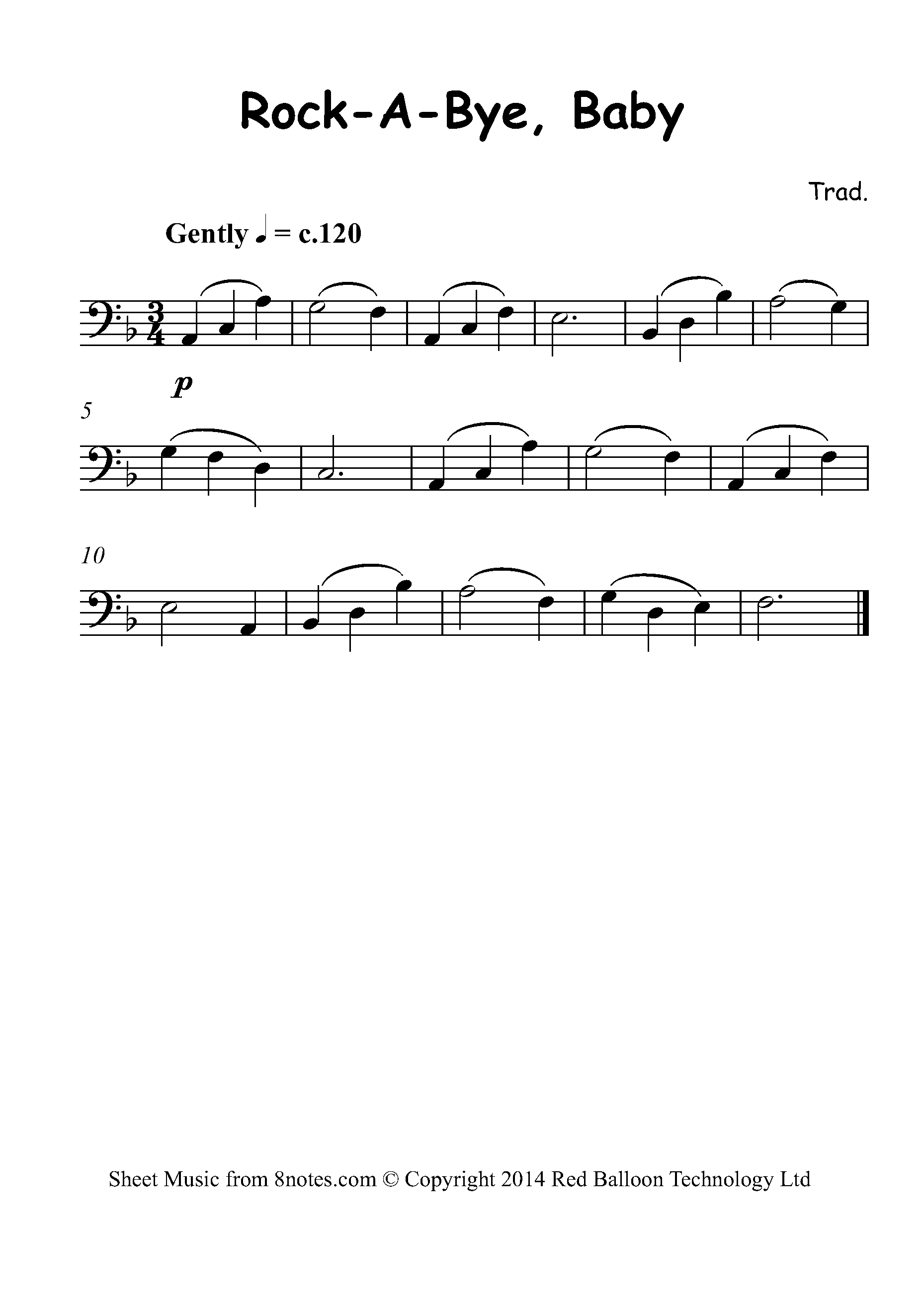 Rock-A-Bye, Baby Sheet music for Trombone - 8notes.com