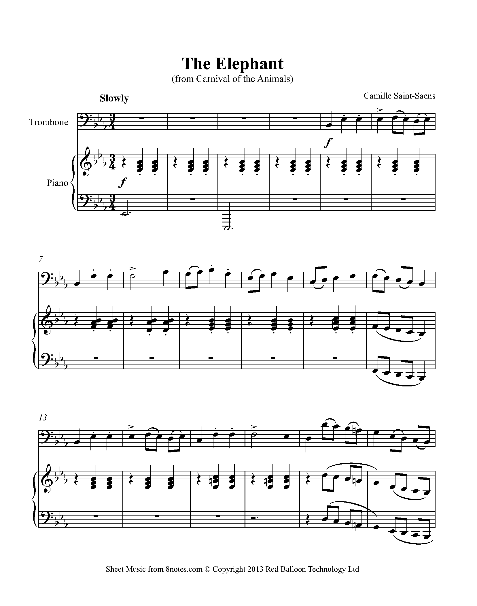 Saint-Saëns - The Elephant (from Carnival of the Animals) Sheet music ...
