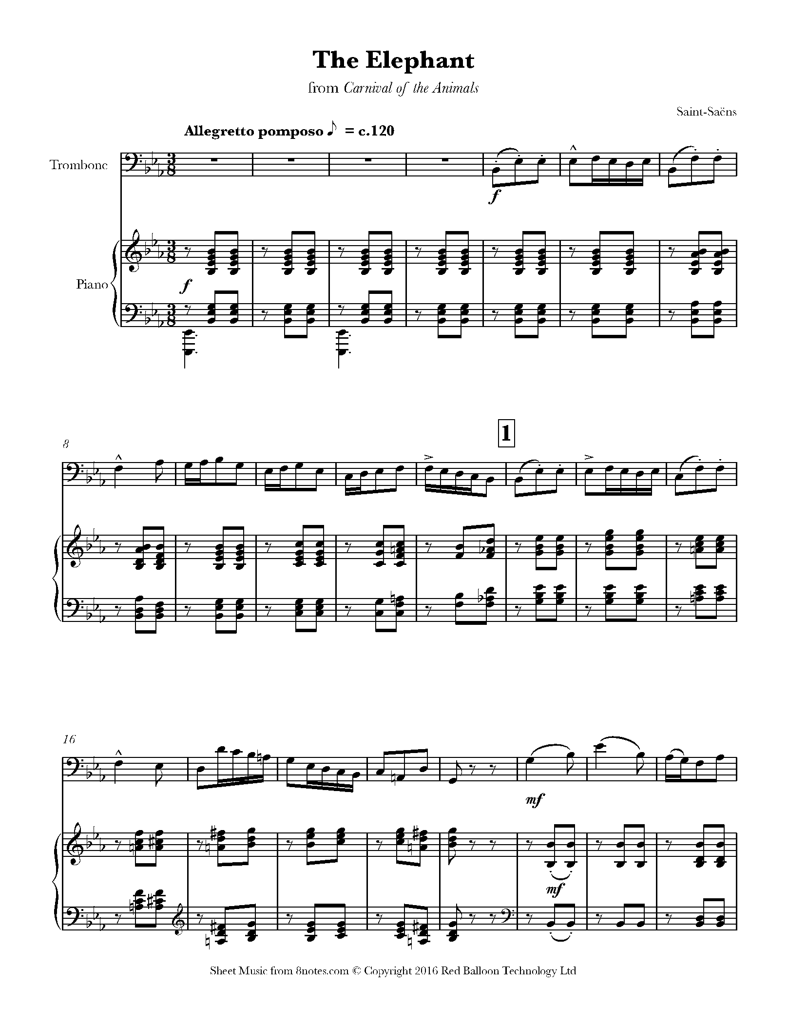 Saint-Saëns - The Elephant (from Carnival of the Animals) Sheet music ...
