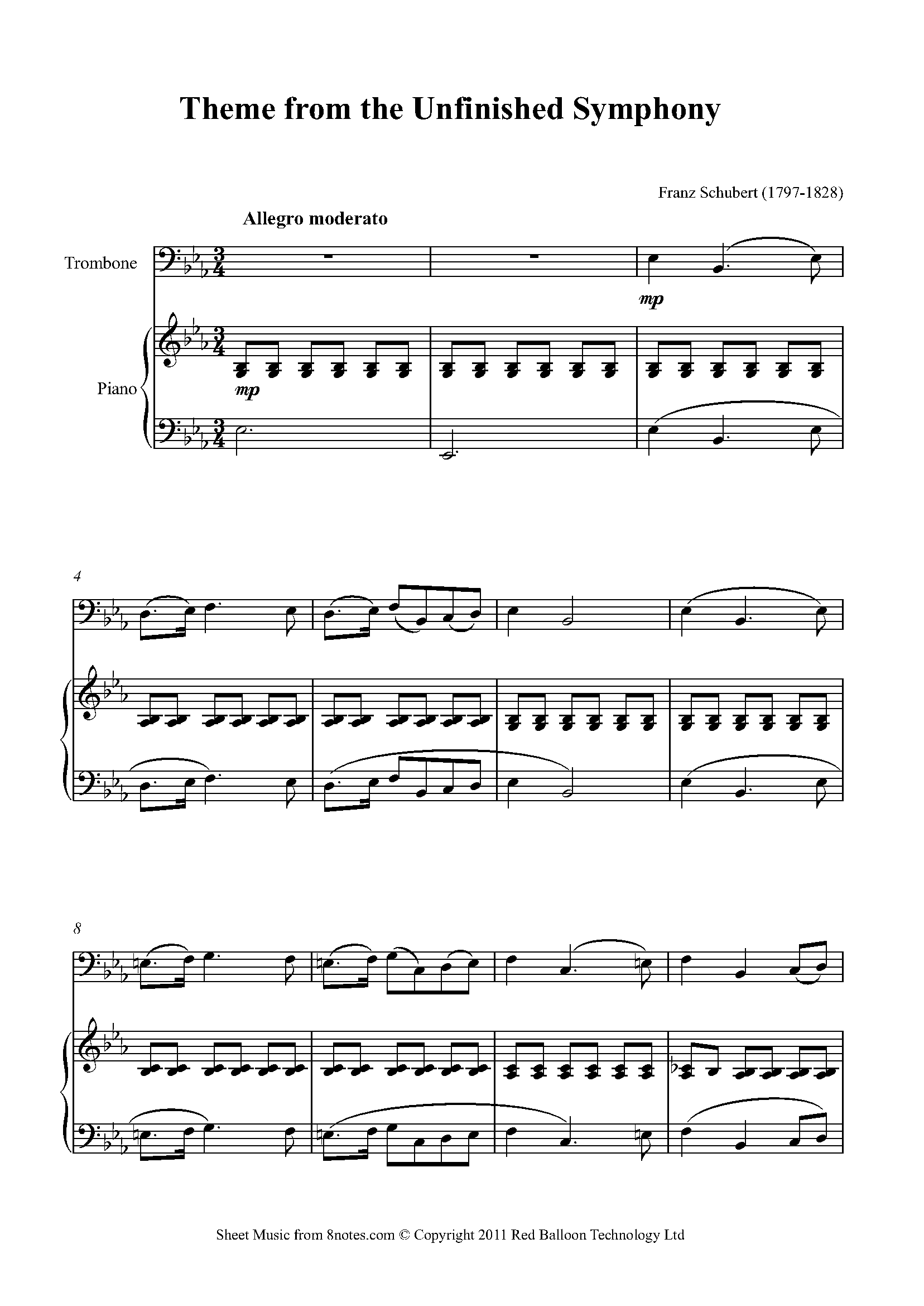 Schubert - Theme from the Unfinished Symphony Sheet music for Trombone ...
