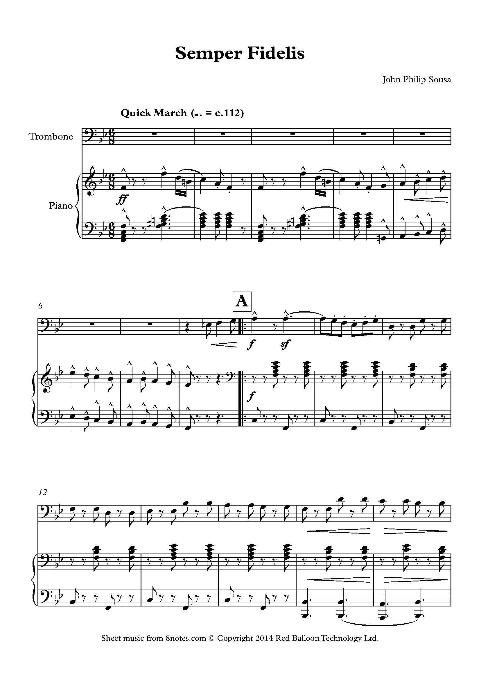 Sousa - Semper Fidelis Sheet music for Trombone - 8notes.com