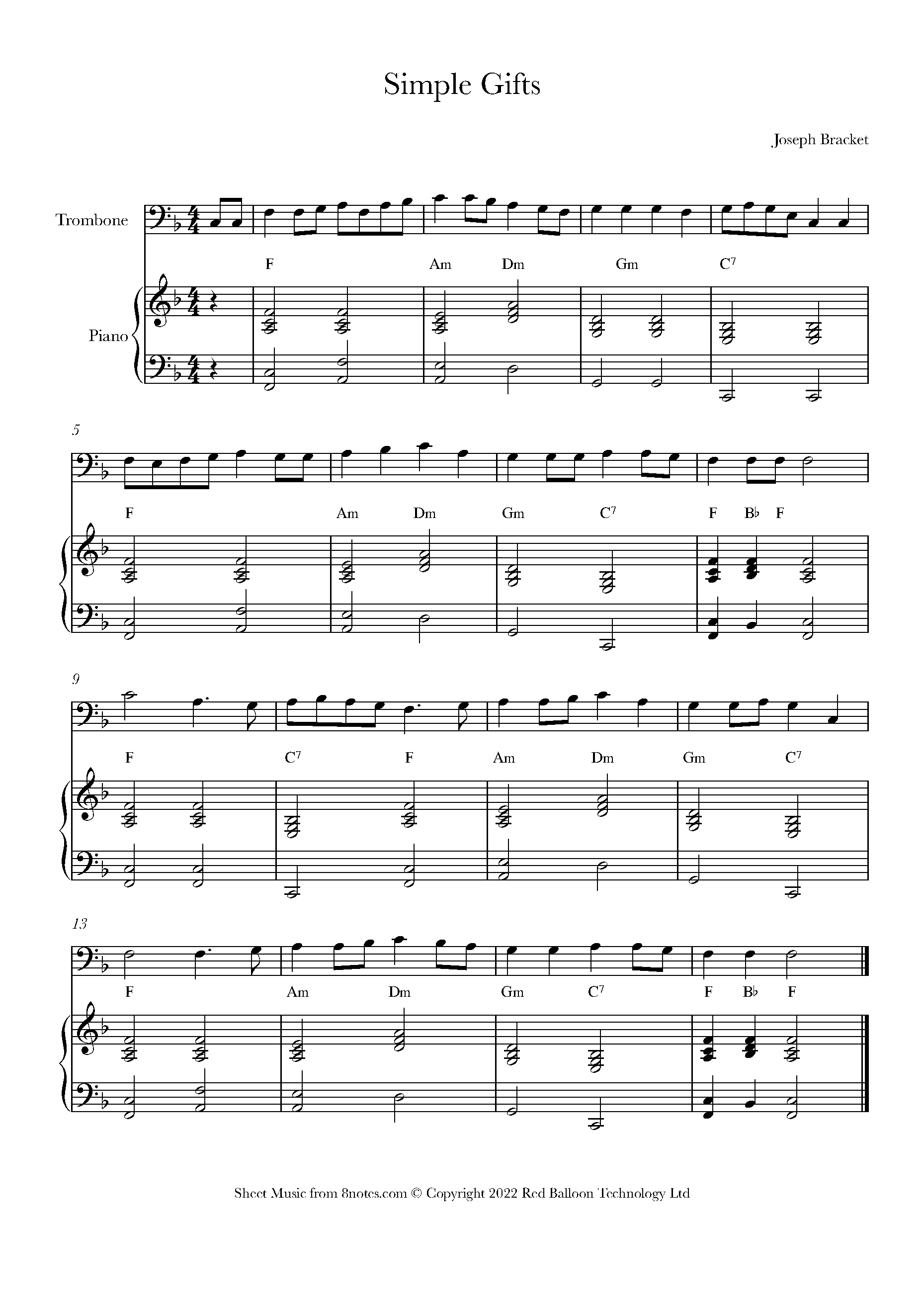 Simple Gifts (appalachian shaker song) Sheet music for Trombone ...