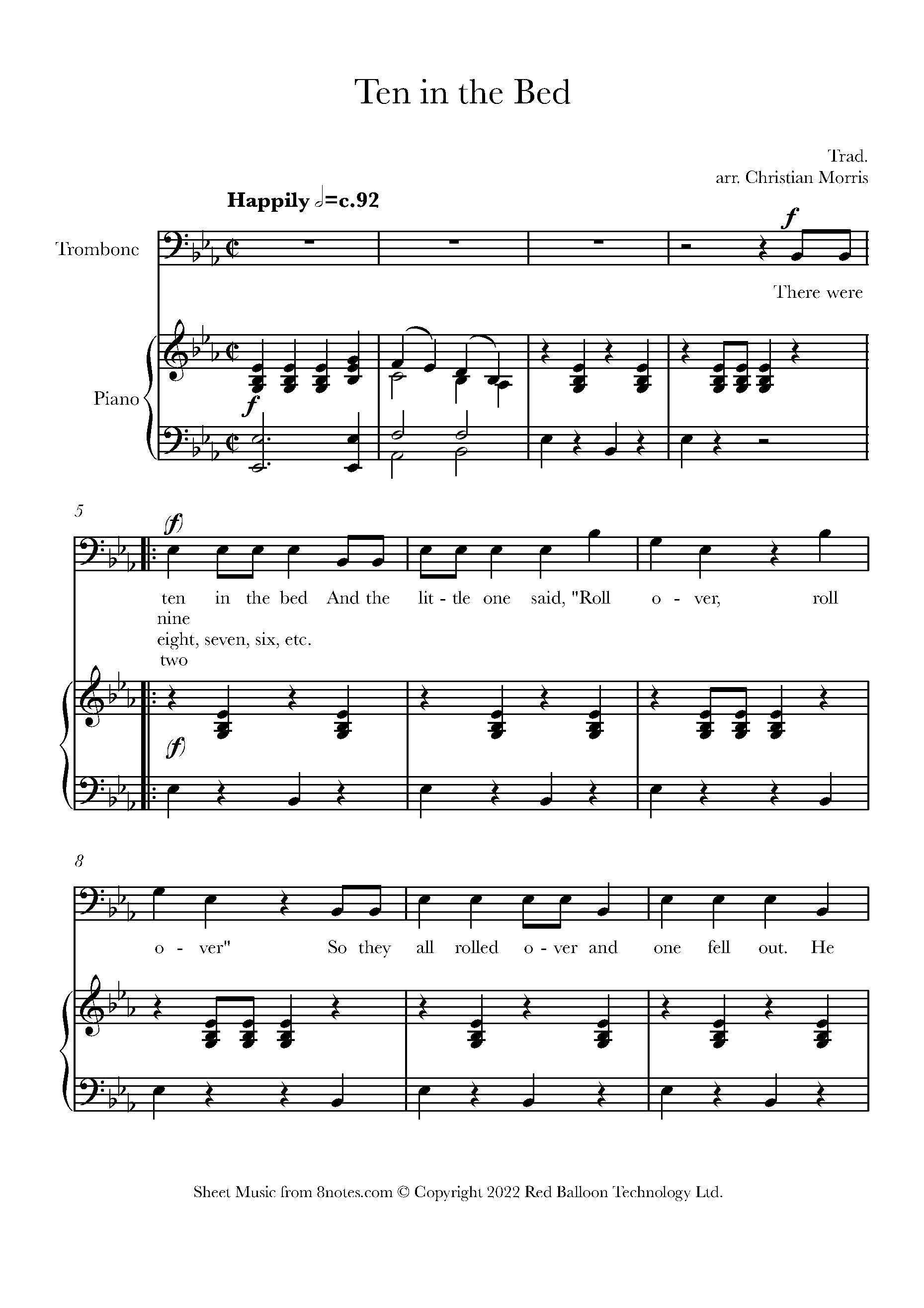 Ten in the Bed Sheet music for Trombone - 8notes.com