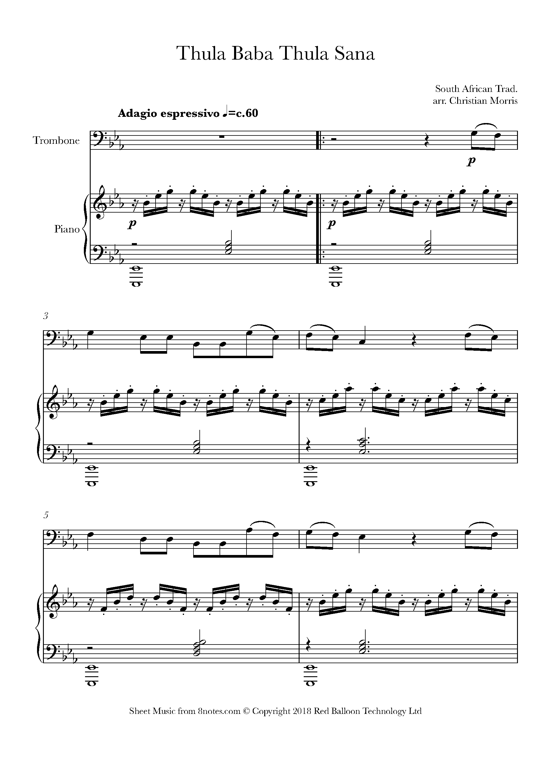 Thula Baba Thula Sana (South African trad.) Sheet music for Trombone ...