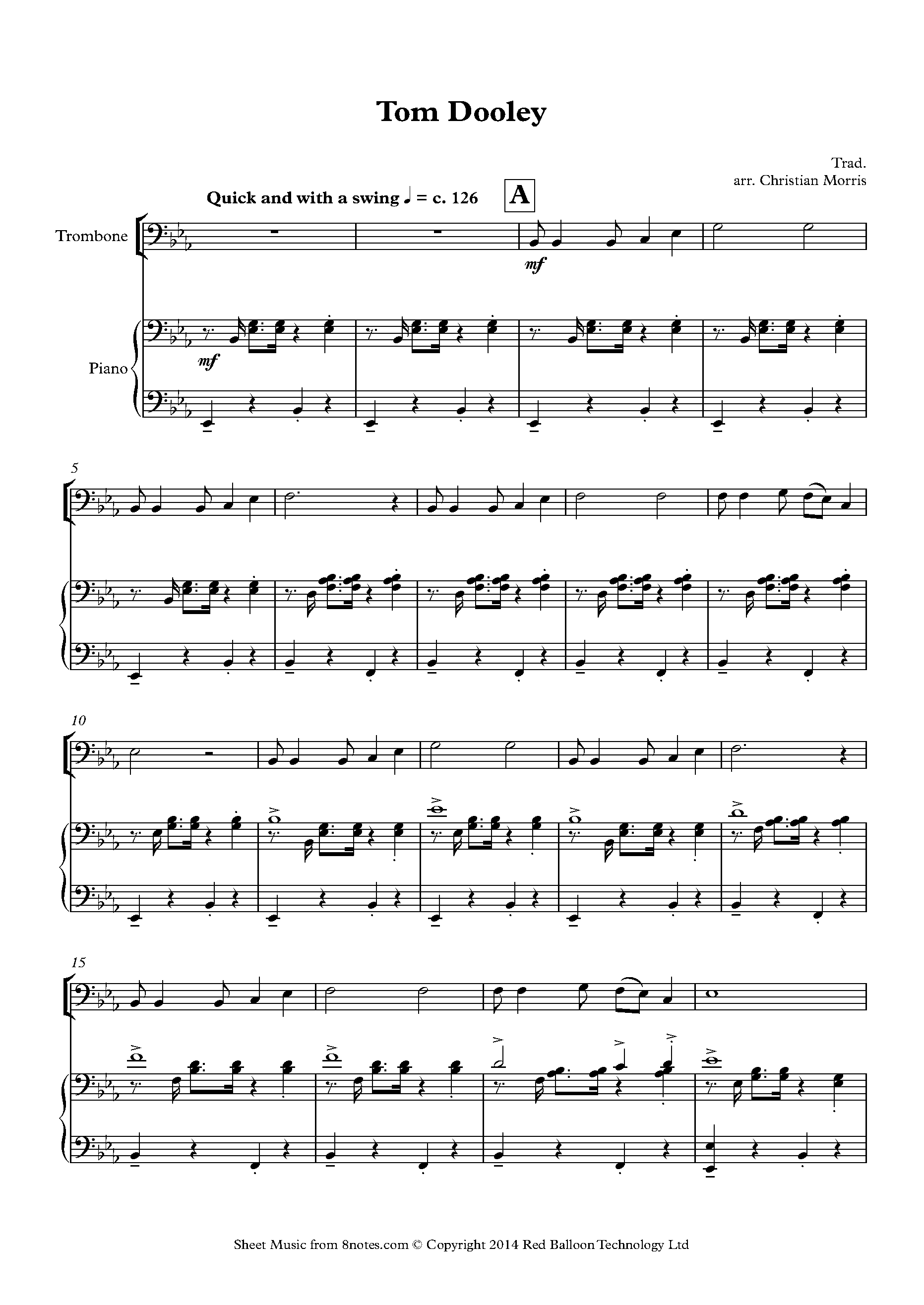 Tom Dooley Sheet music for Trombone - 8notes.com