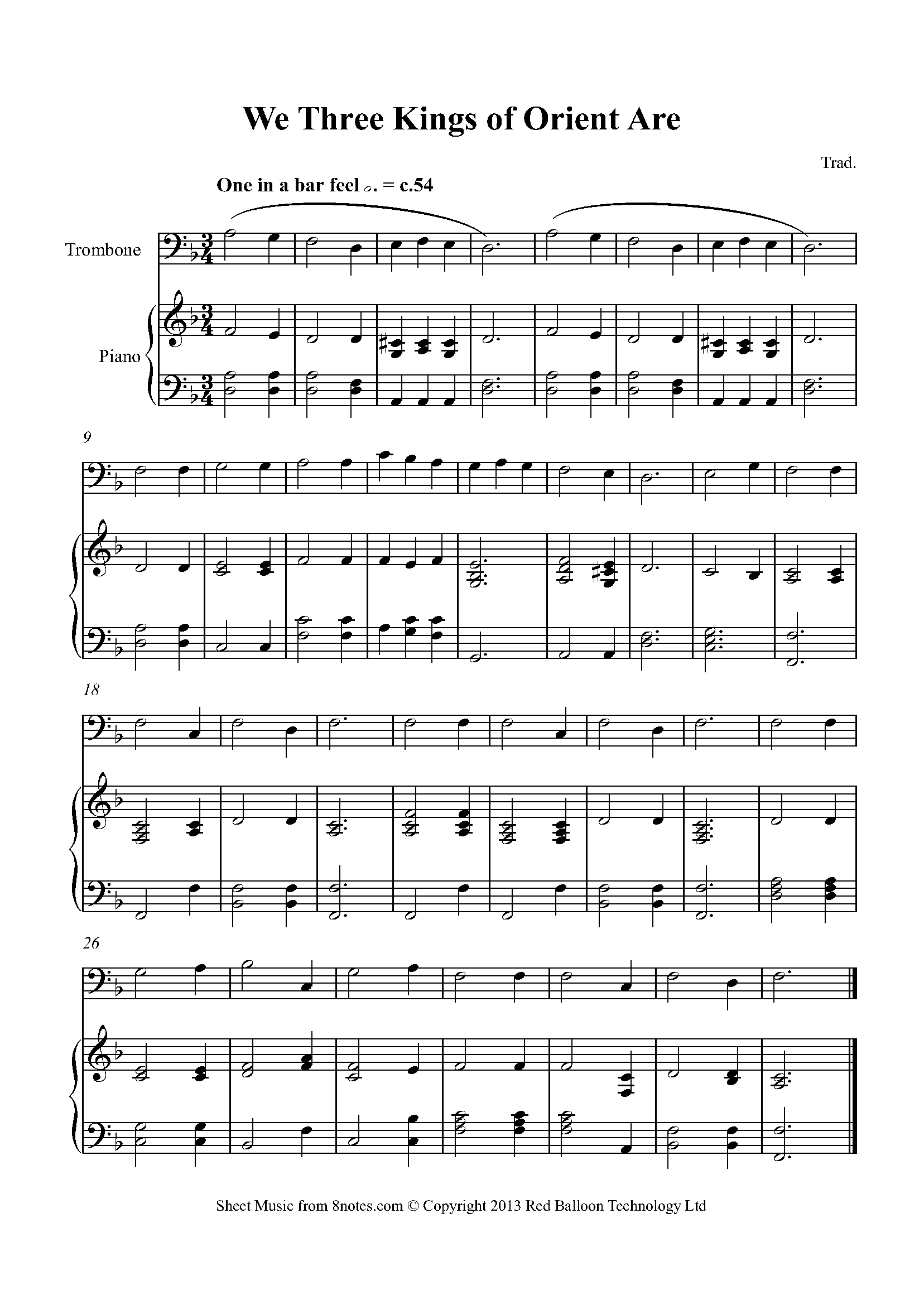 We Three Kings of Orient Are Sheet music for Trombone - 8notes.com