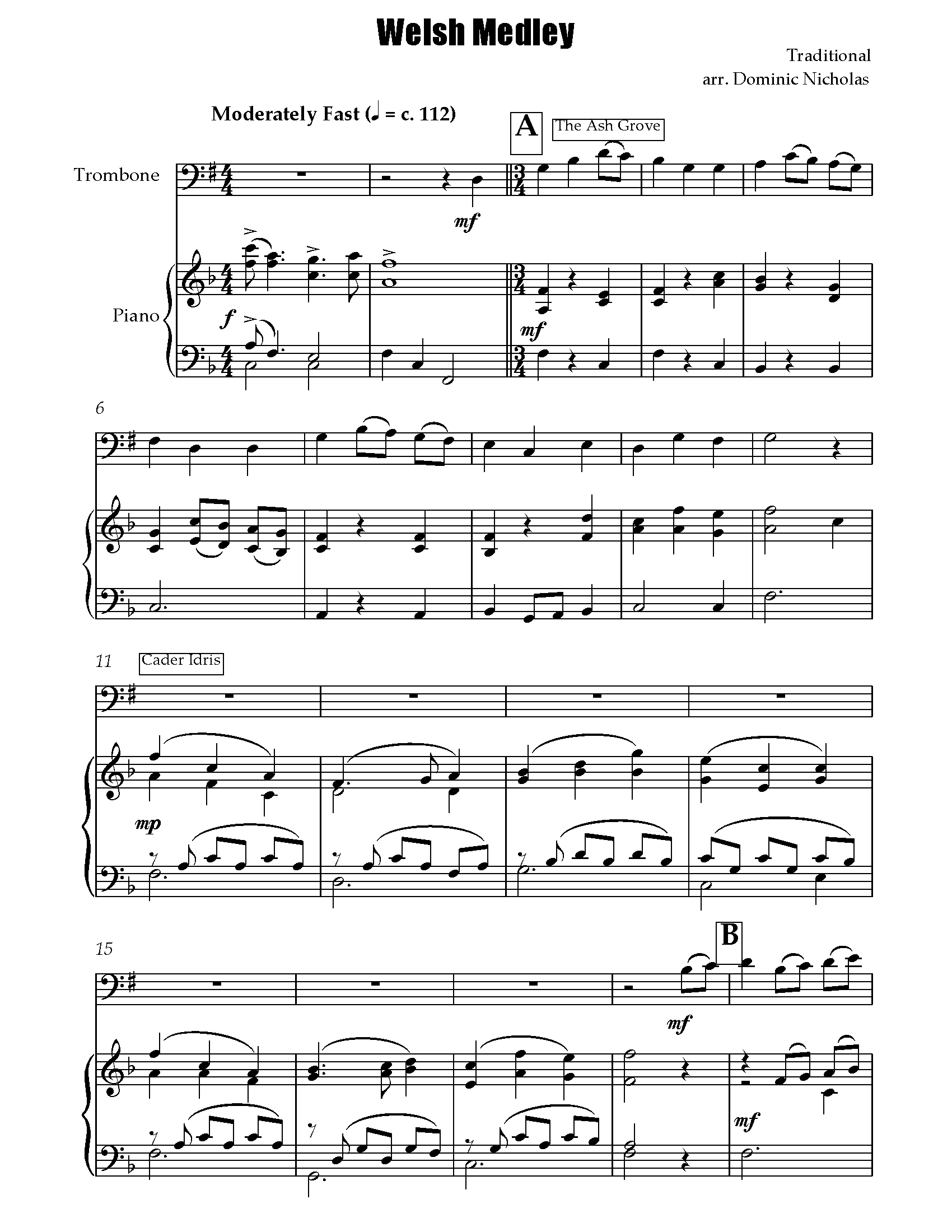 Welsh Medley Sheet music for Trombone - 8notes.com