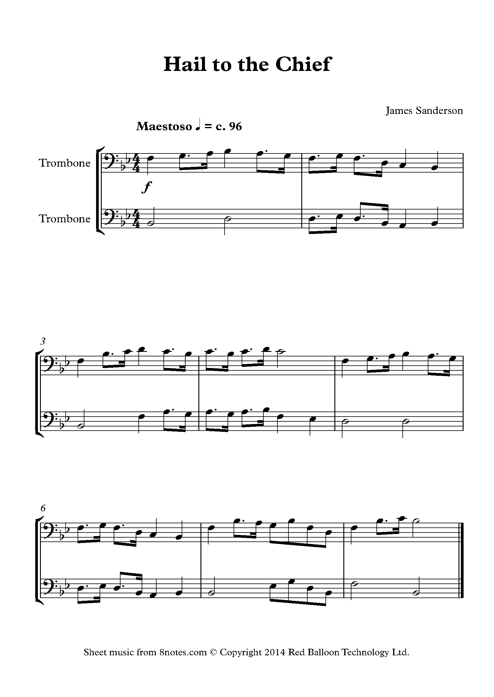 Sanderson - Hail to the Chief Sheet music for Trombone Duet - 8notes.com