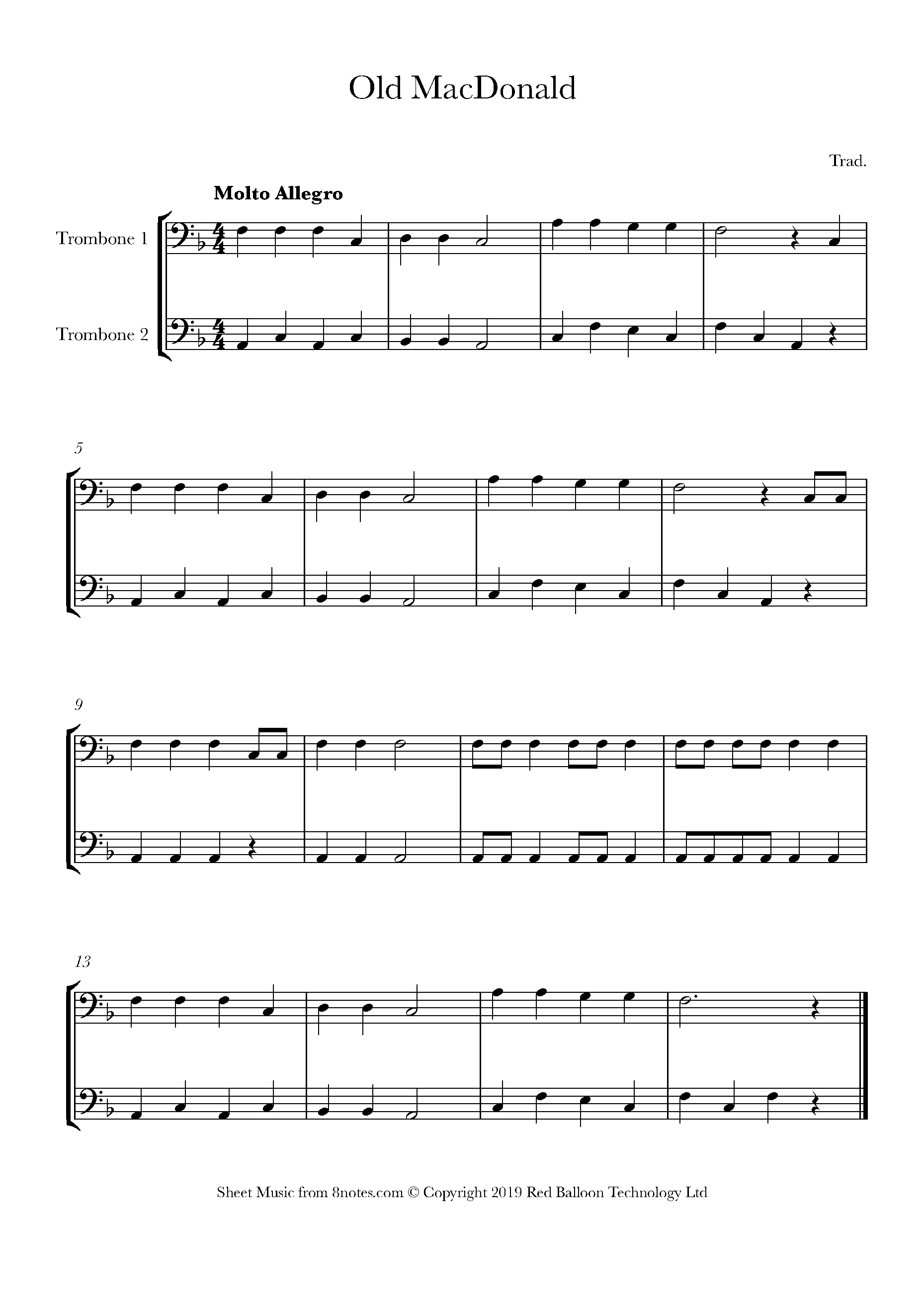 Old MacDonald Sheet music for Trombone Duet - 8notes.com