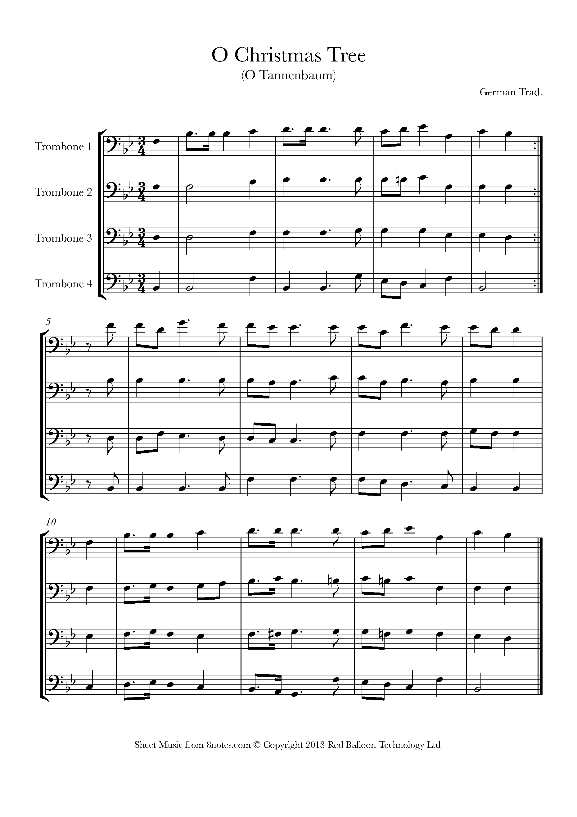 O Christmas Tree (O Tannenbaum) Sheet music for Trombone Quartet ...