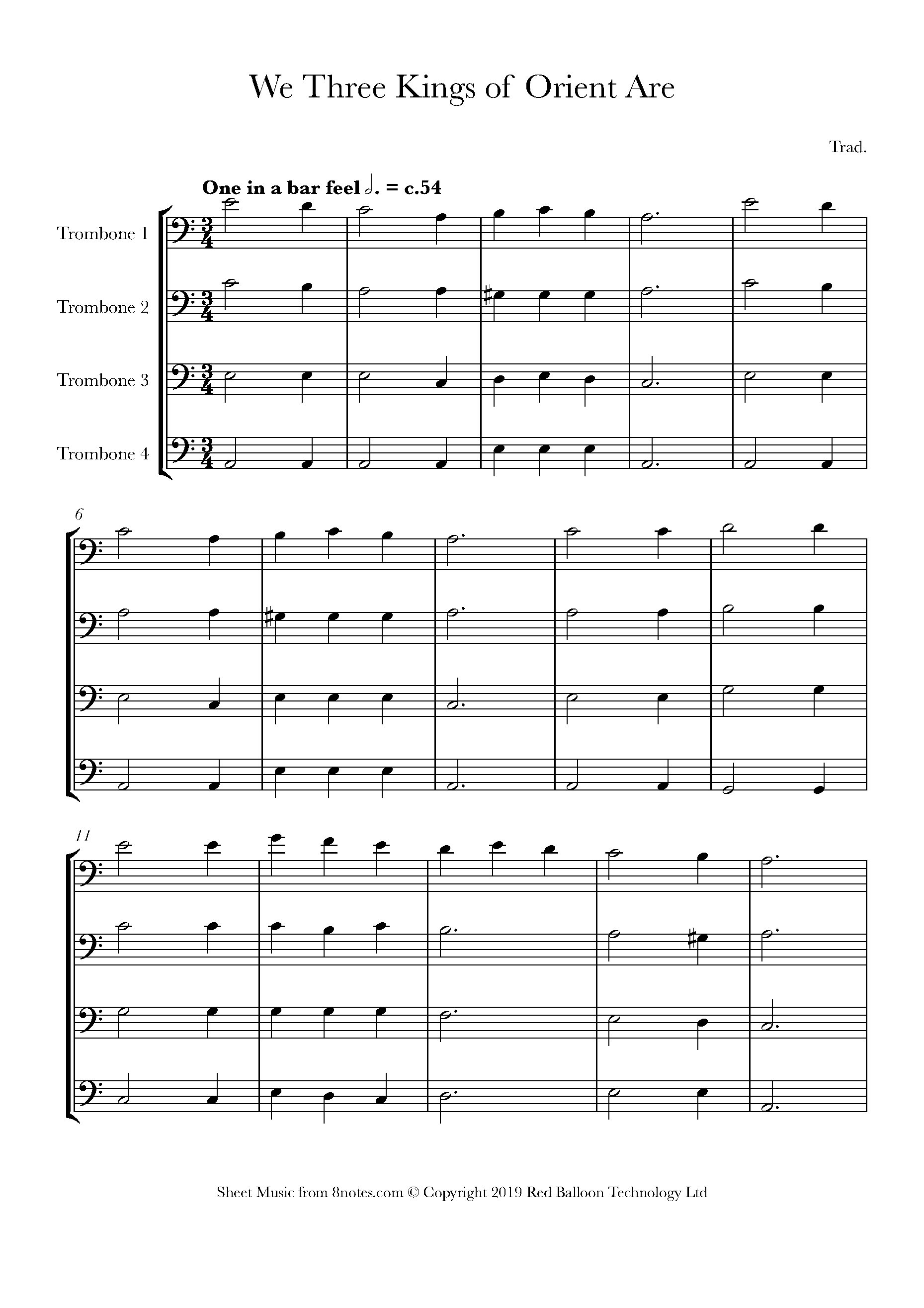 We Three Kings of Orient Are Sheet music for Trombone Quartet - 8notes.com