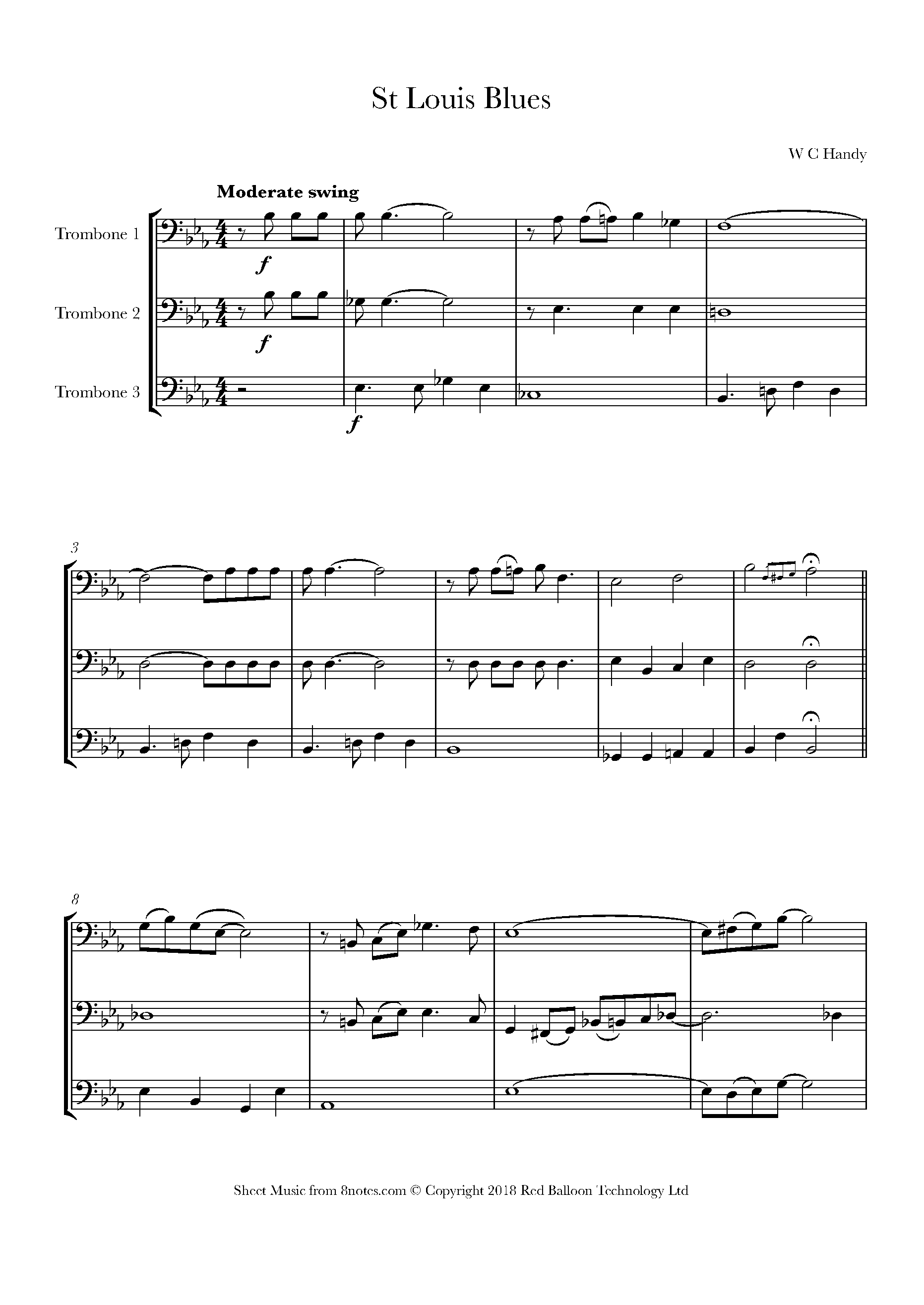 W C Handy - St Louis Blues Sheet music for Trombone Trio - 8notes.com