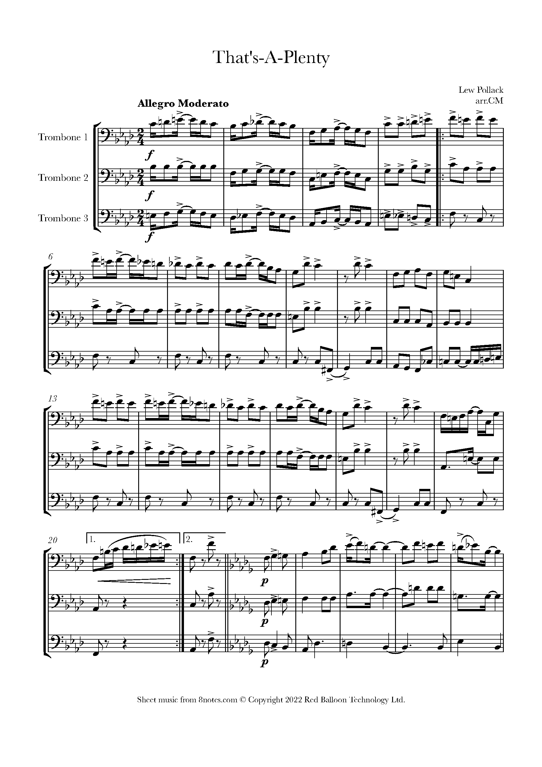 Lew Pollack - That's-A-Plenty Sheet music for Trombone Trio - 8notes.com