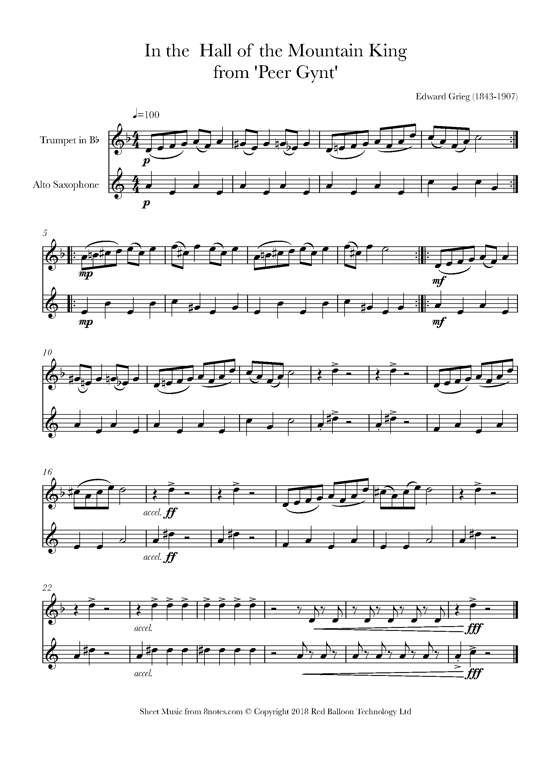 Grieg - In the Hall of the Mountain King Sheet music for Trumpet ...