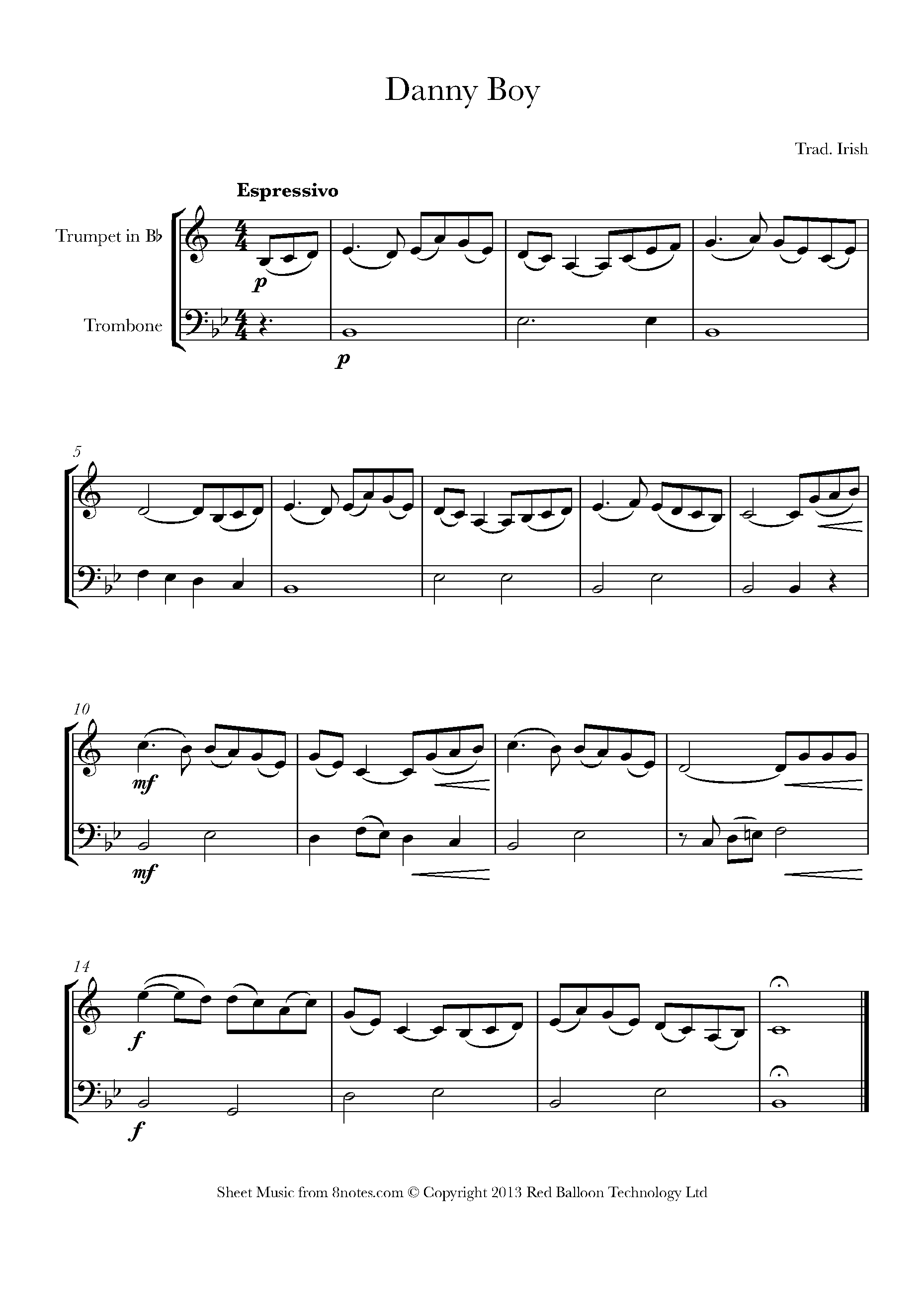 Danny Boy Sheet music for Trumpet-Trombone Duet - 8notes.com