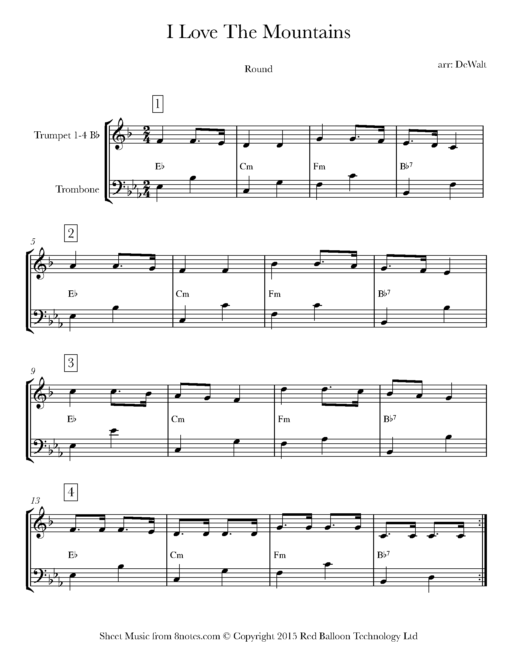 I Love The Mountains (Round) Sheet music for Trumpet-Trombone Duet ...