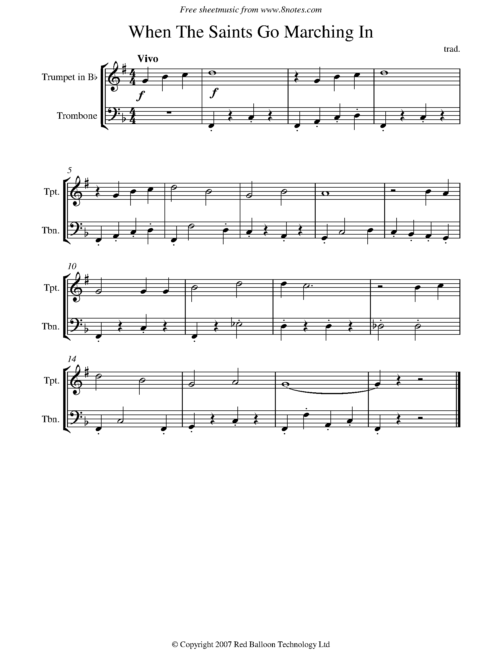 When the saints come Marching In Sheet music for Trumpet-Trombone Duet ...