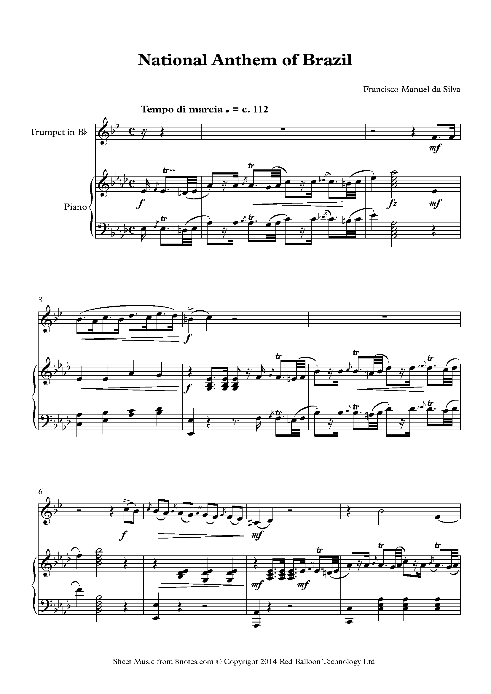 National Anthem of Brazil Sheet music for Trumpet - 8notes.com