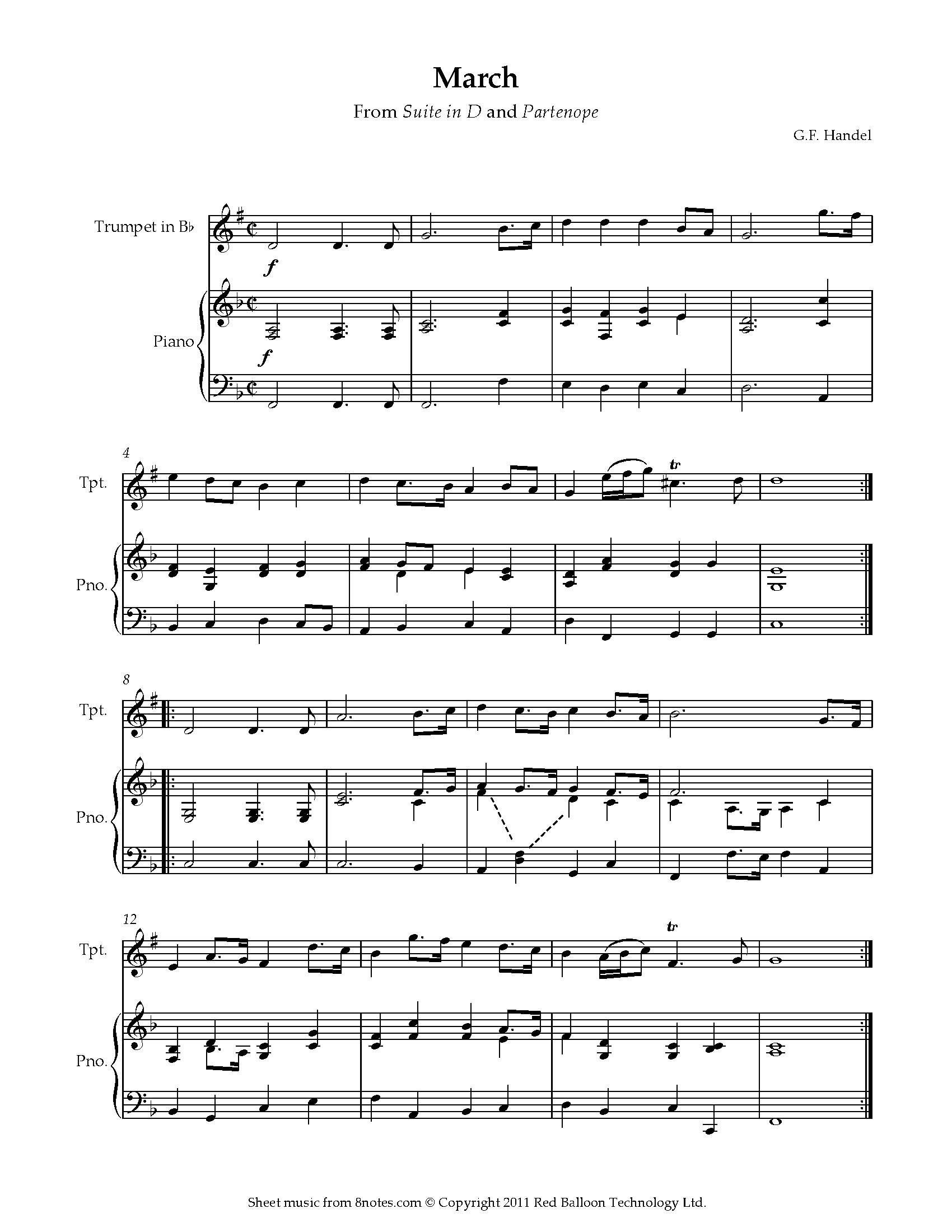 Handel - March From Suite in D and Partenope Sheet music for Trumpet ...