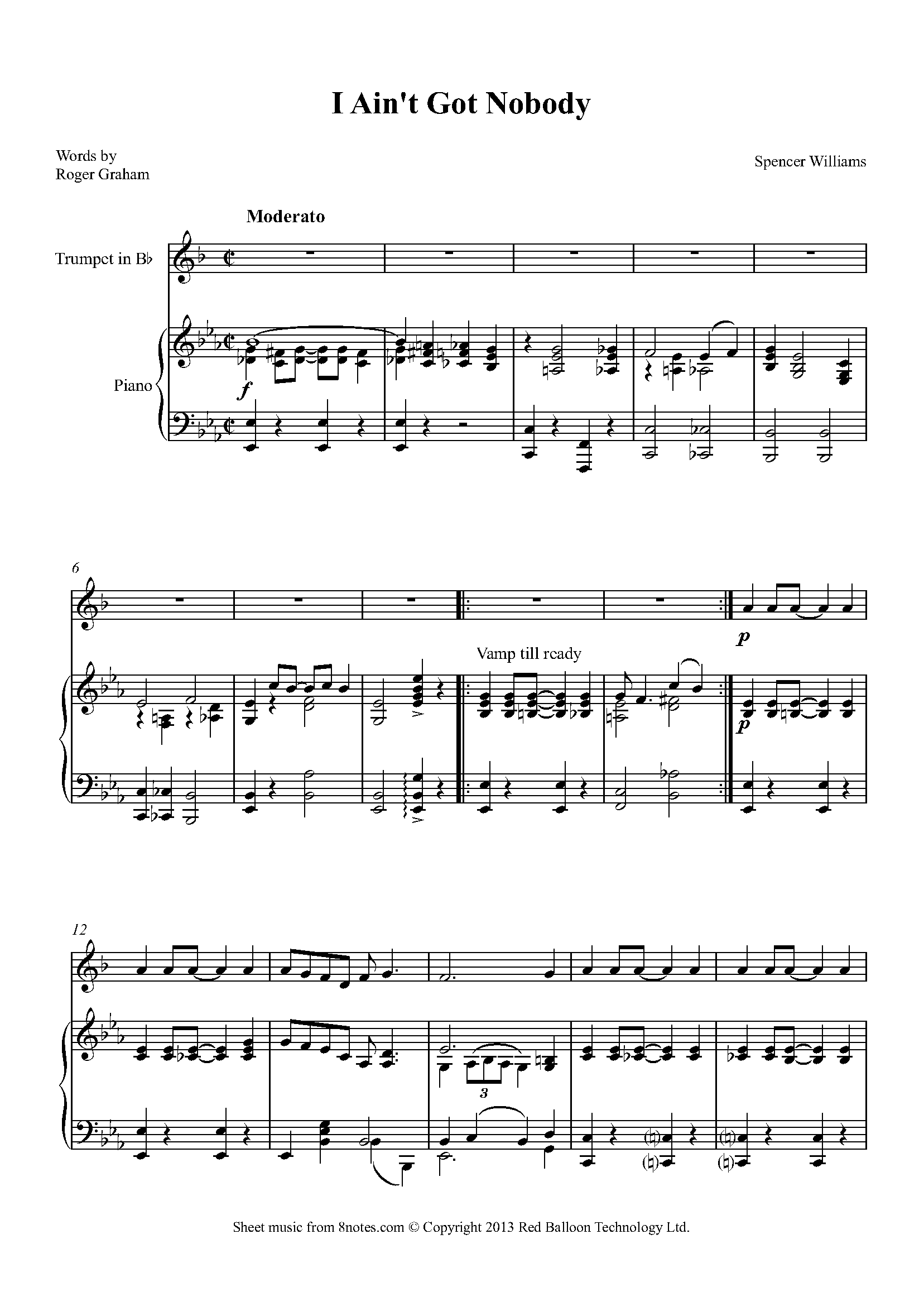 Spencer Williams - I ain't got nobody Sheet music for Trumpet - 8notes.com