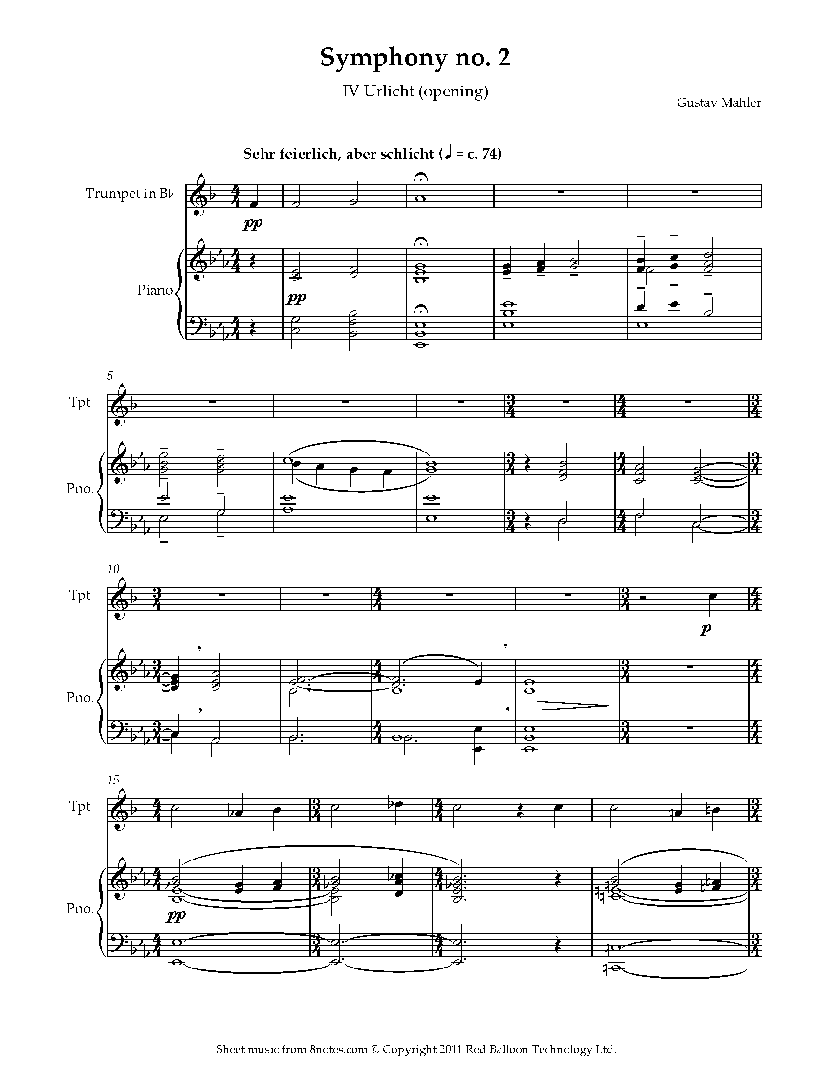 Mahler - Symphony no. 2 IV Urlicht (opening) Sheet music for Trumpet ...