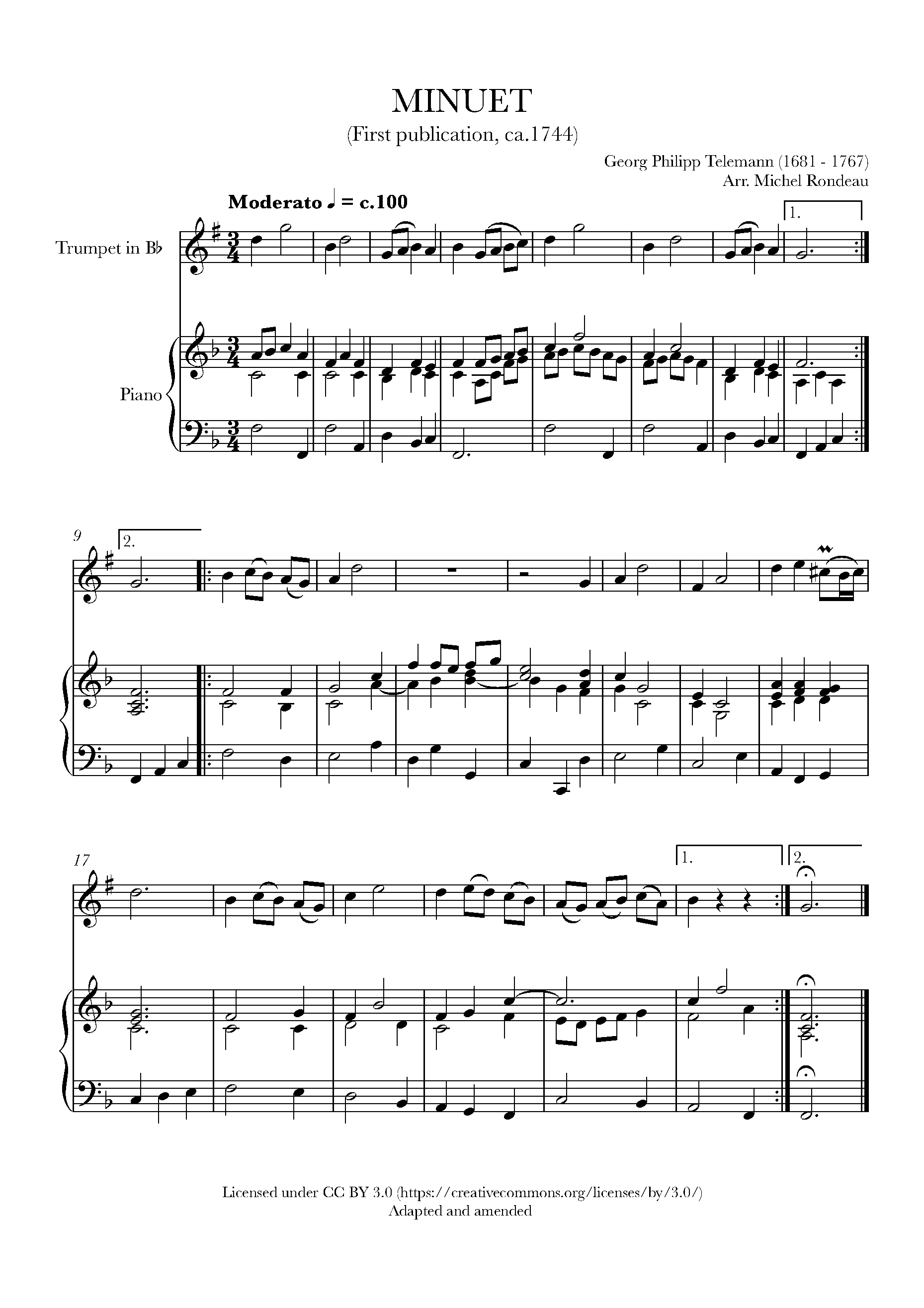 Telemann - Menuett Sheet music for Trumpet - 8notes.com