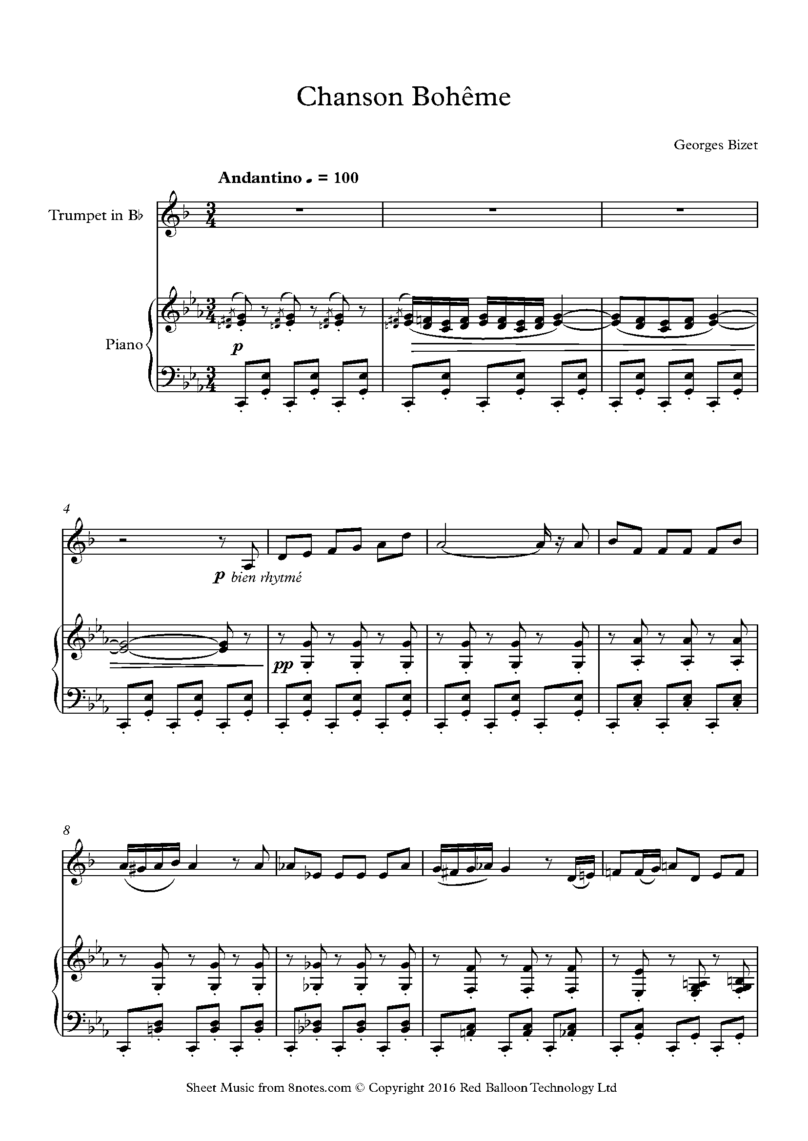 Bizet - ﻿Chanson Bohême from Carmen (complete) Sheet music for Trumpet ...