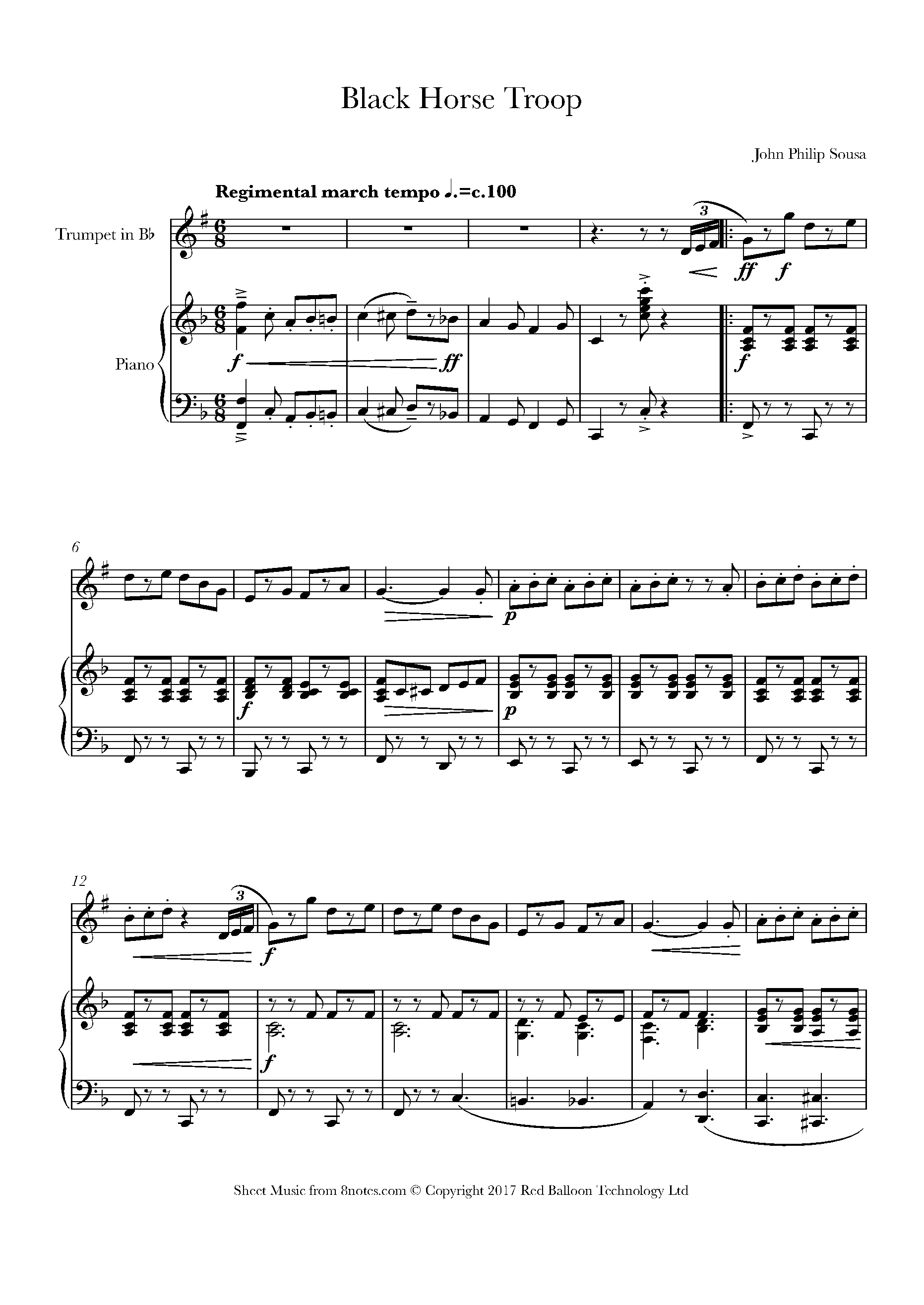 Sousa - Black Horse Troop Sheet music for Trumpet - 8notes.com